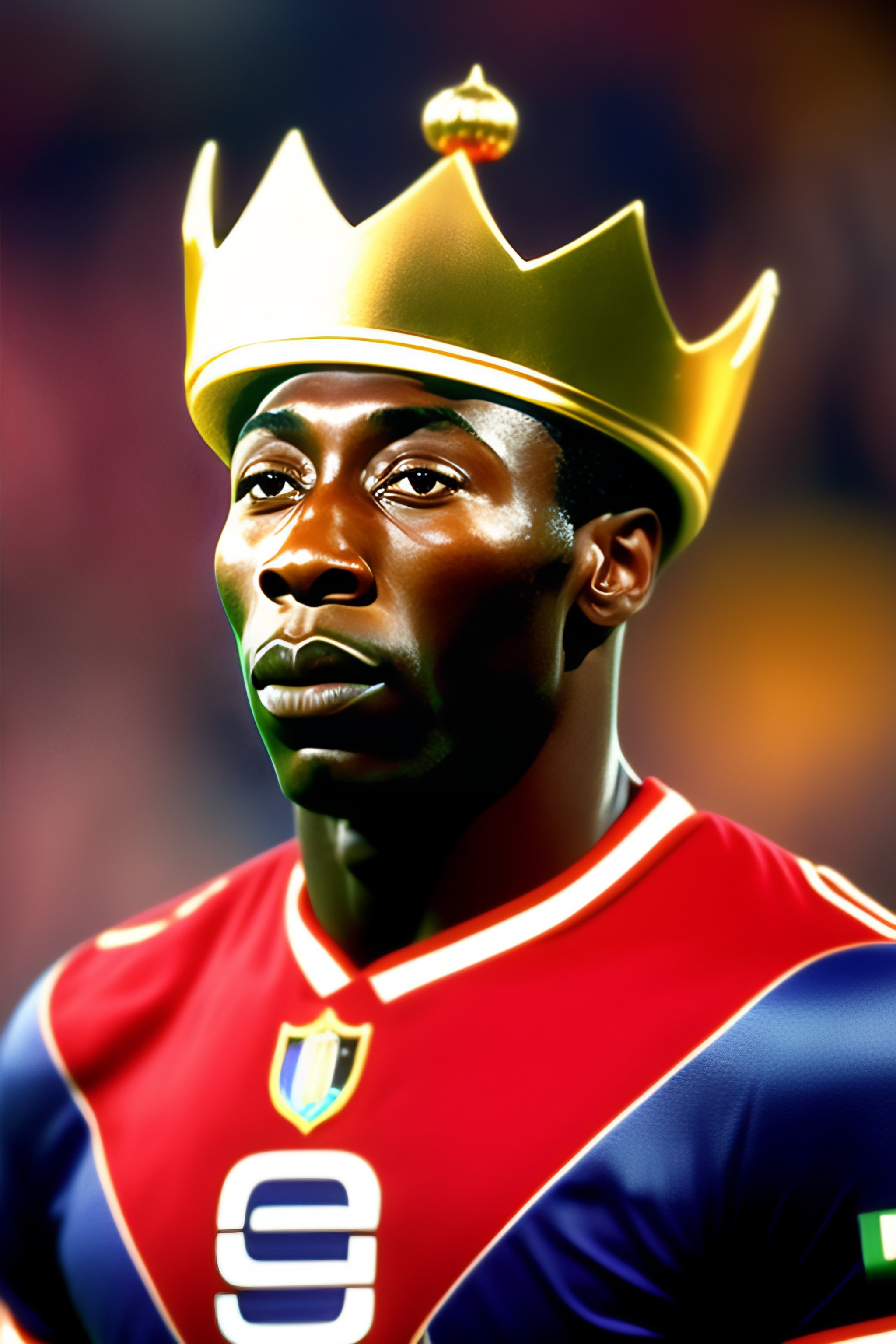 Lexica - Image of footballer Pele with crown on his head realistic cartoon