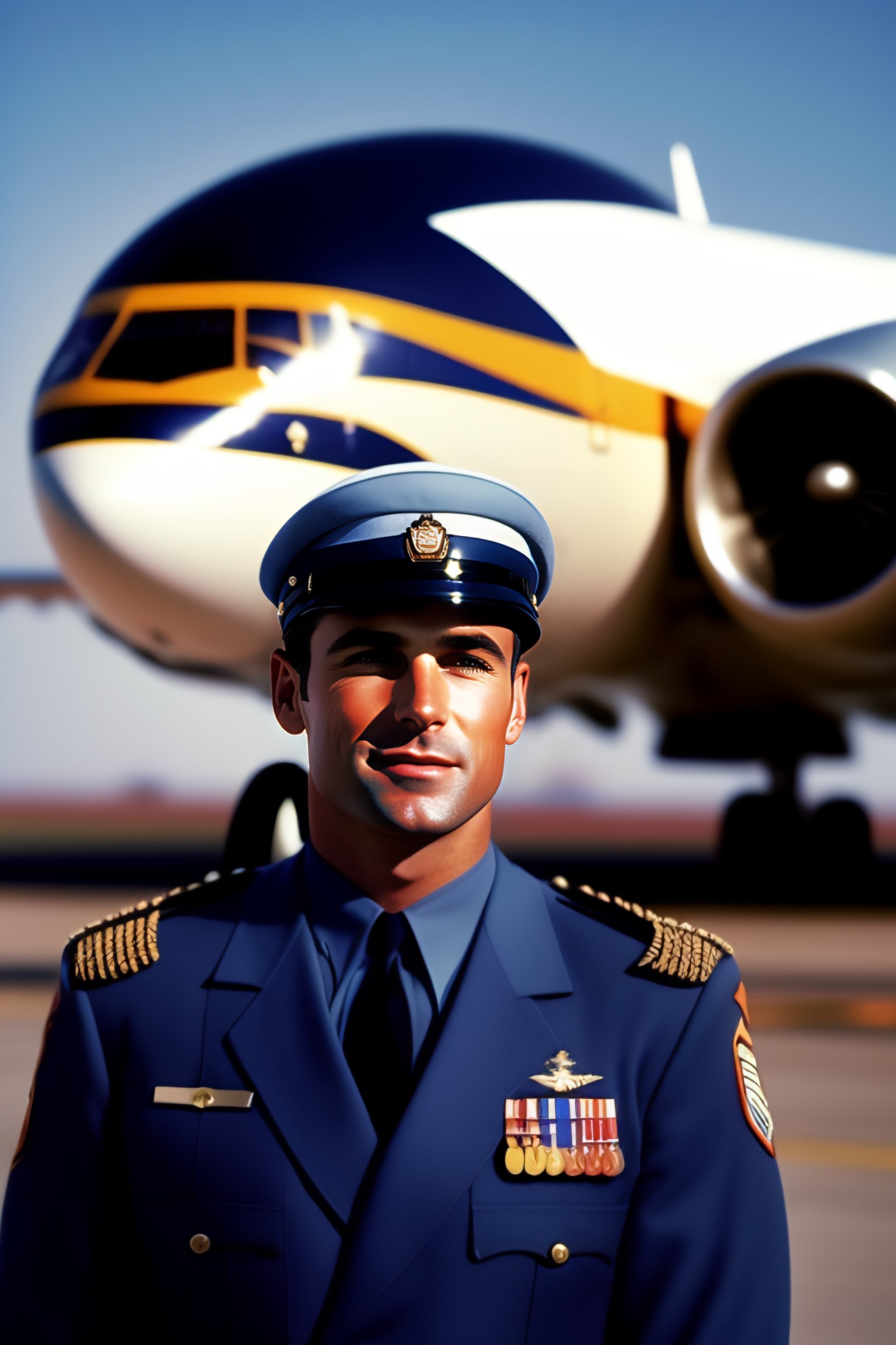 Lexica - A pilot standing in a civilian airport wearing a 1990s style ...