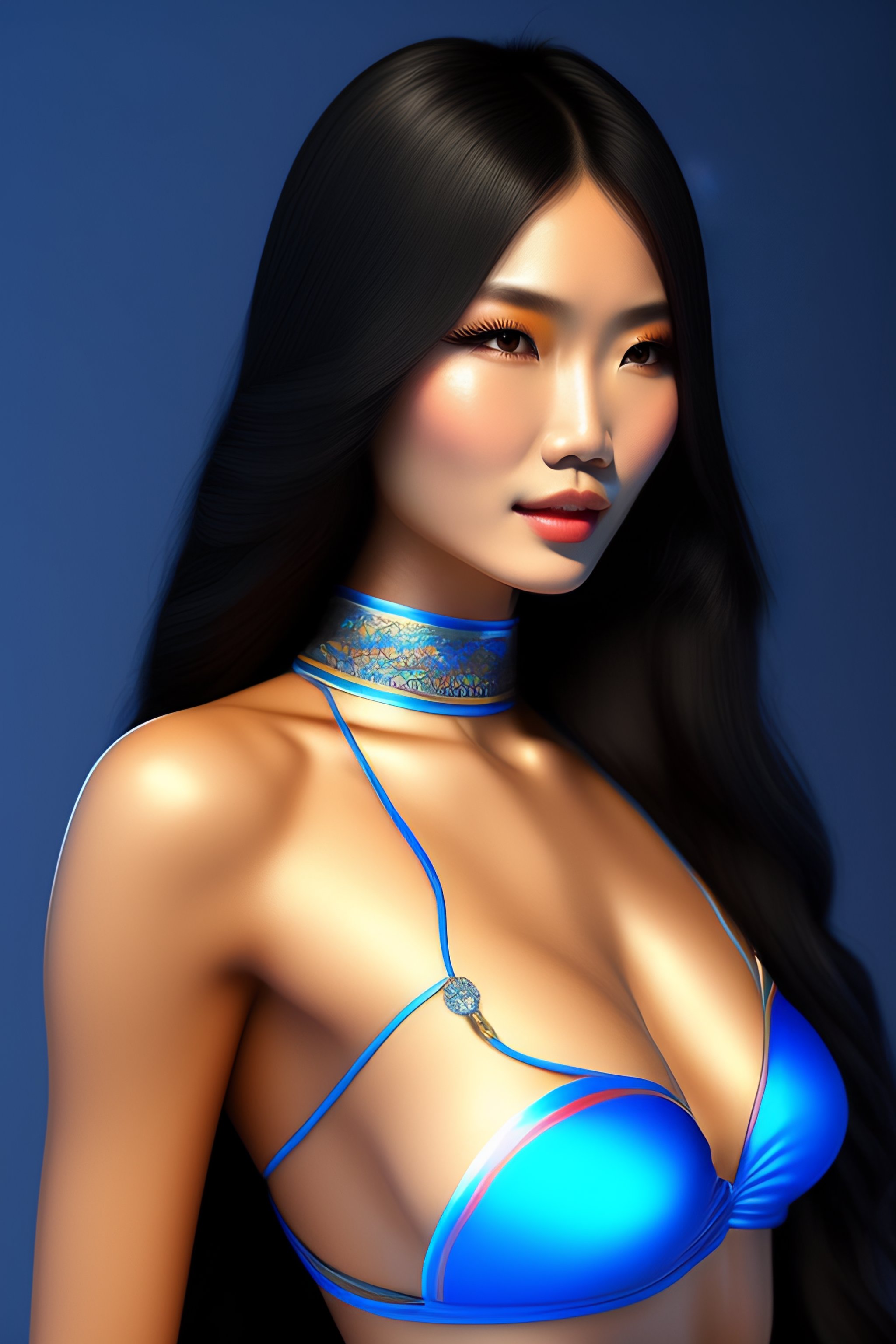 Lexica - Asian bikini with blue asian dressing long hair intricate, elegant, highly detailed ...