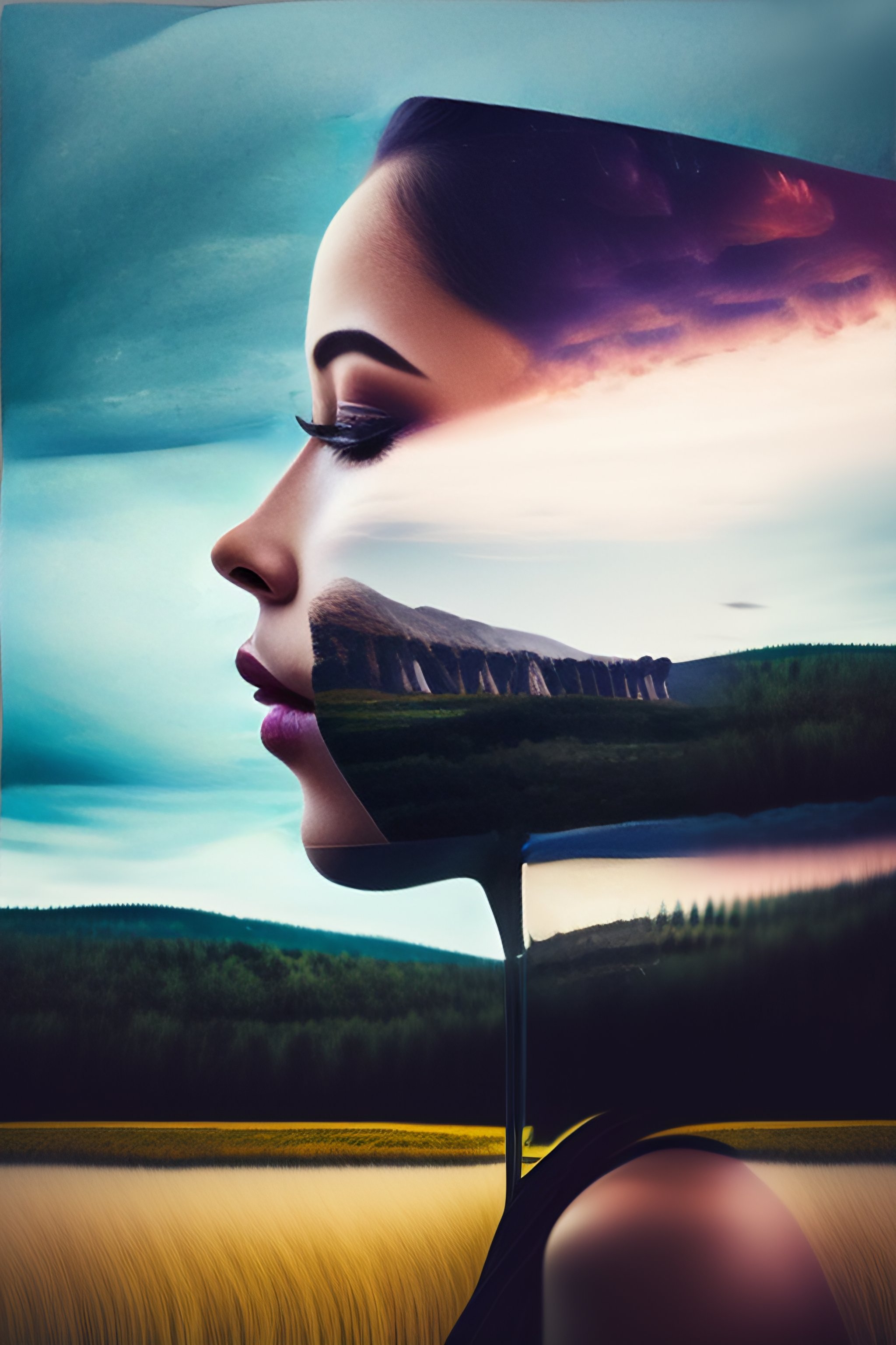 Lexica - Girl head and landscape double exposure