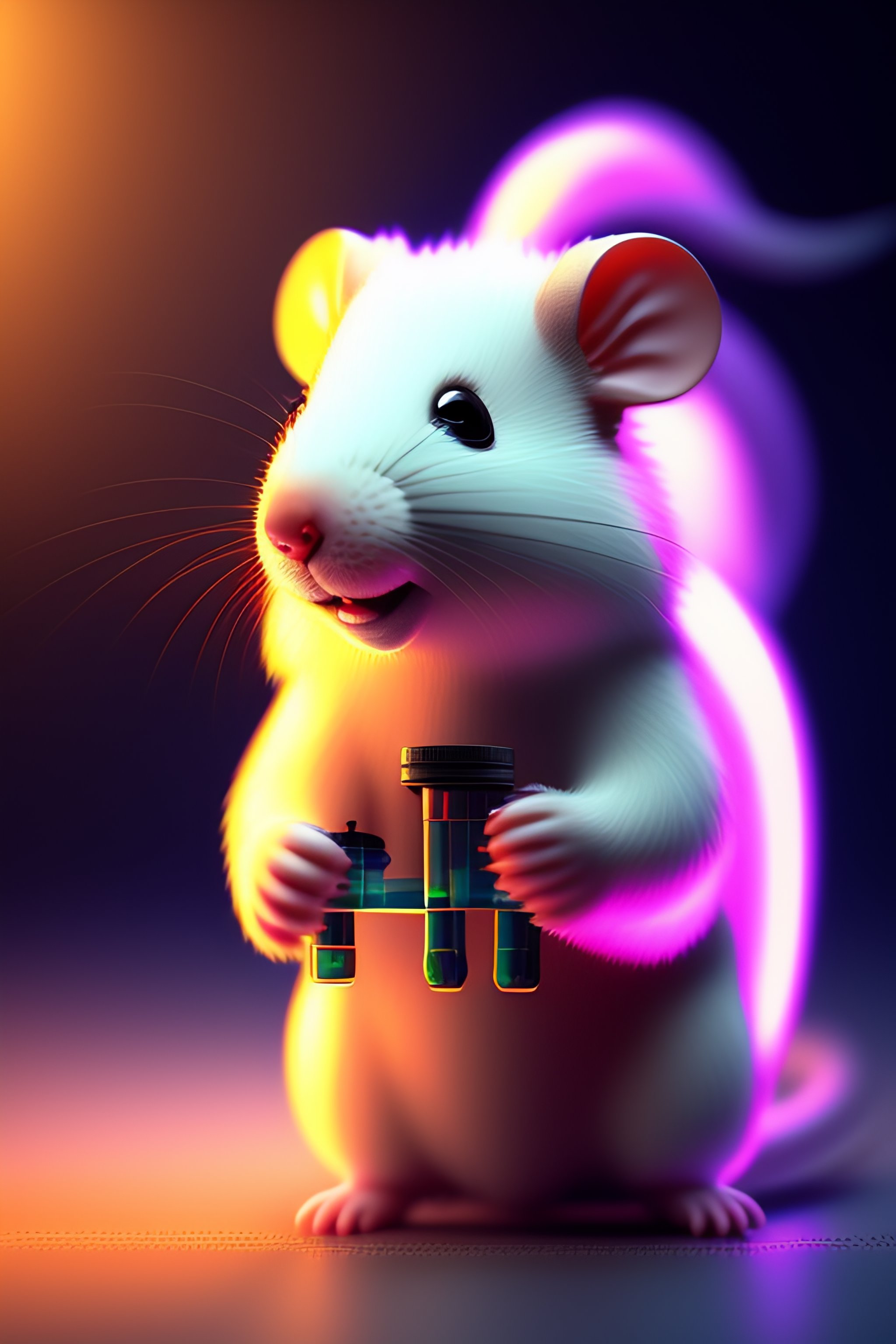 Lexica - A 3d render of a cute fuzzy pet rat dressed in a white lab ...