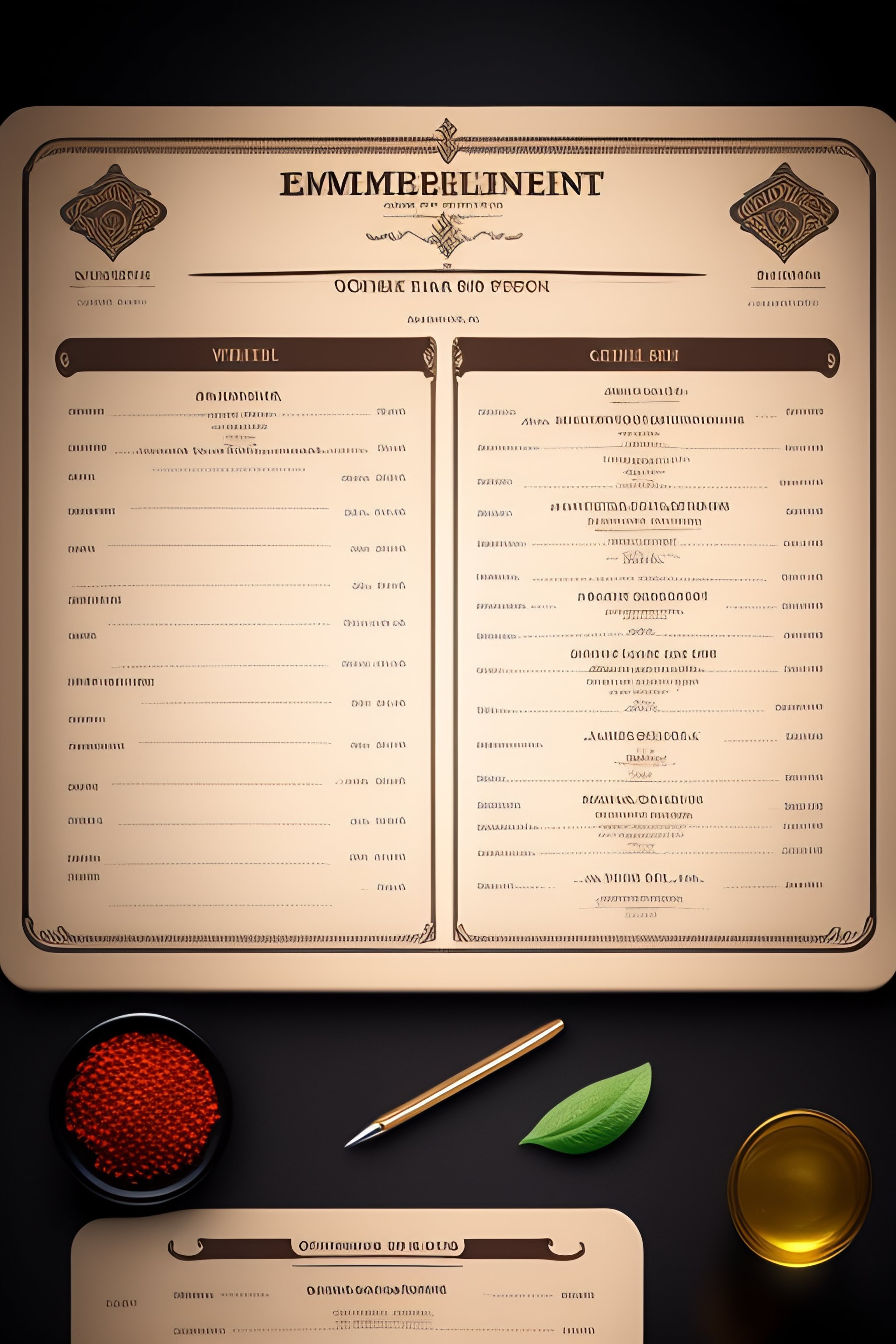 Lexica - A dnd menu on a sheet with embelishments for w webpage