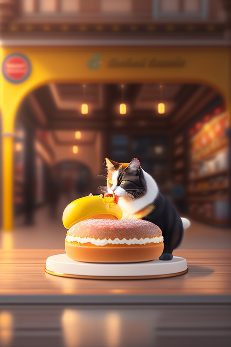 Lexica - A cat eating donut in yellow shop, bokeh, canon 50mm ...