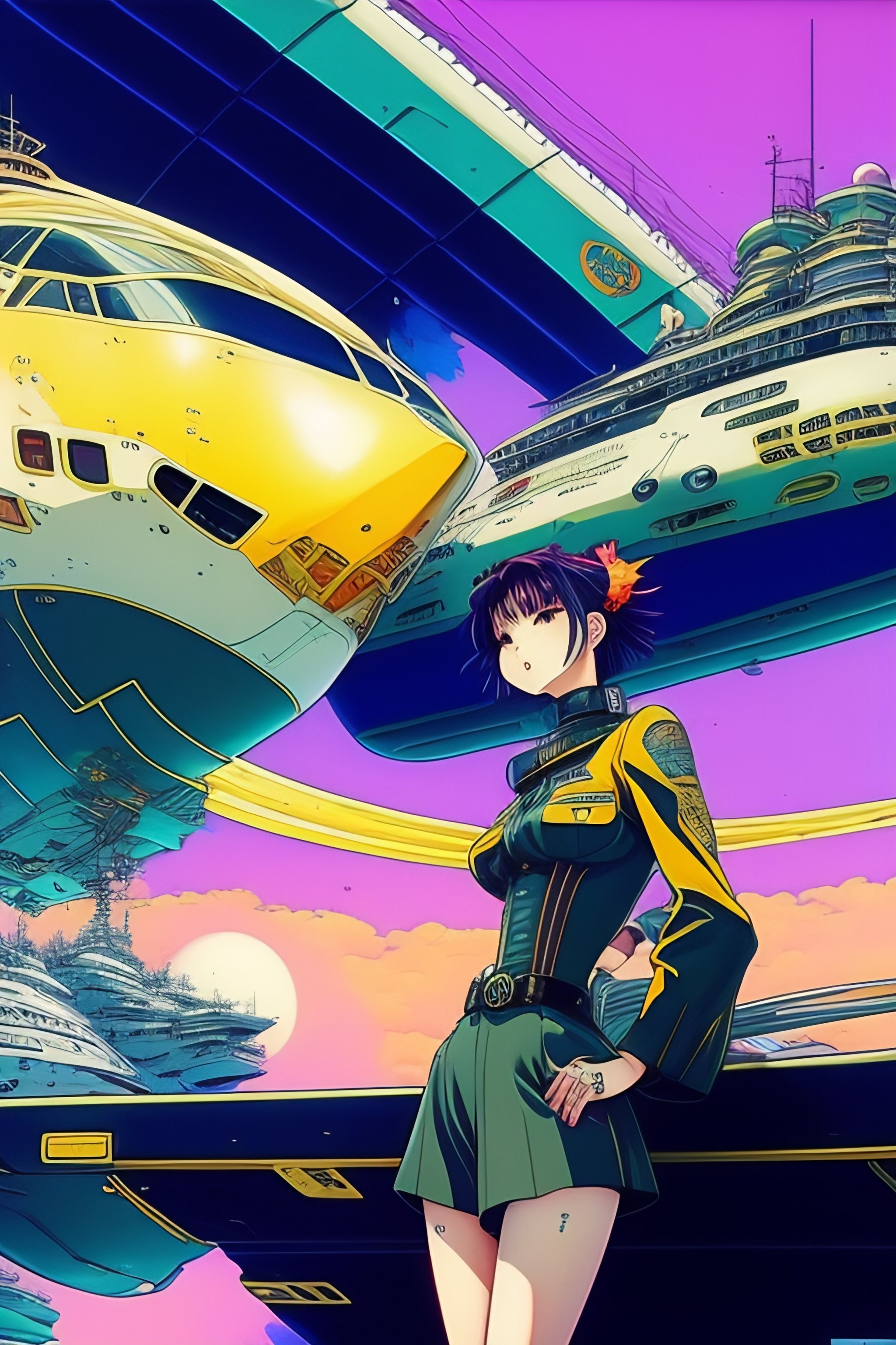 Lexica - Vintage 90's anime style. cluttered starship interior ...