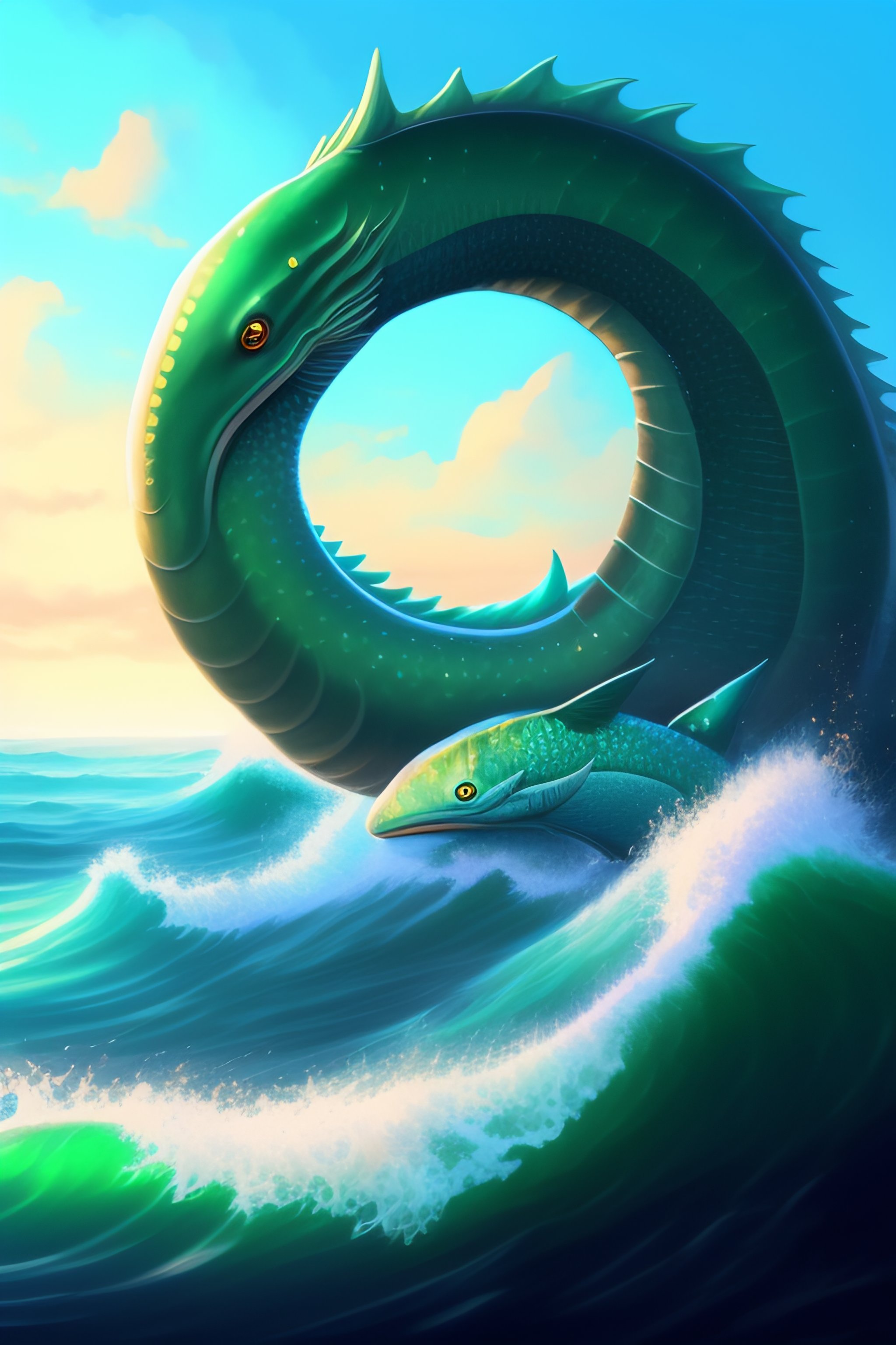 Lexica - A giant sea serpent with adorable chibi eyes in the art style ...