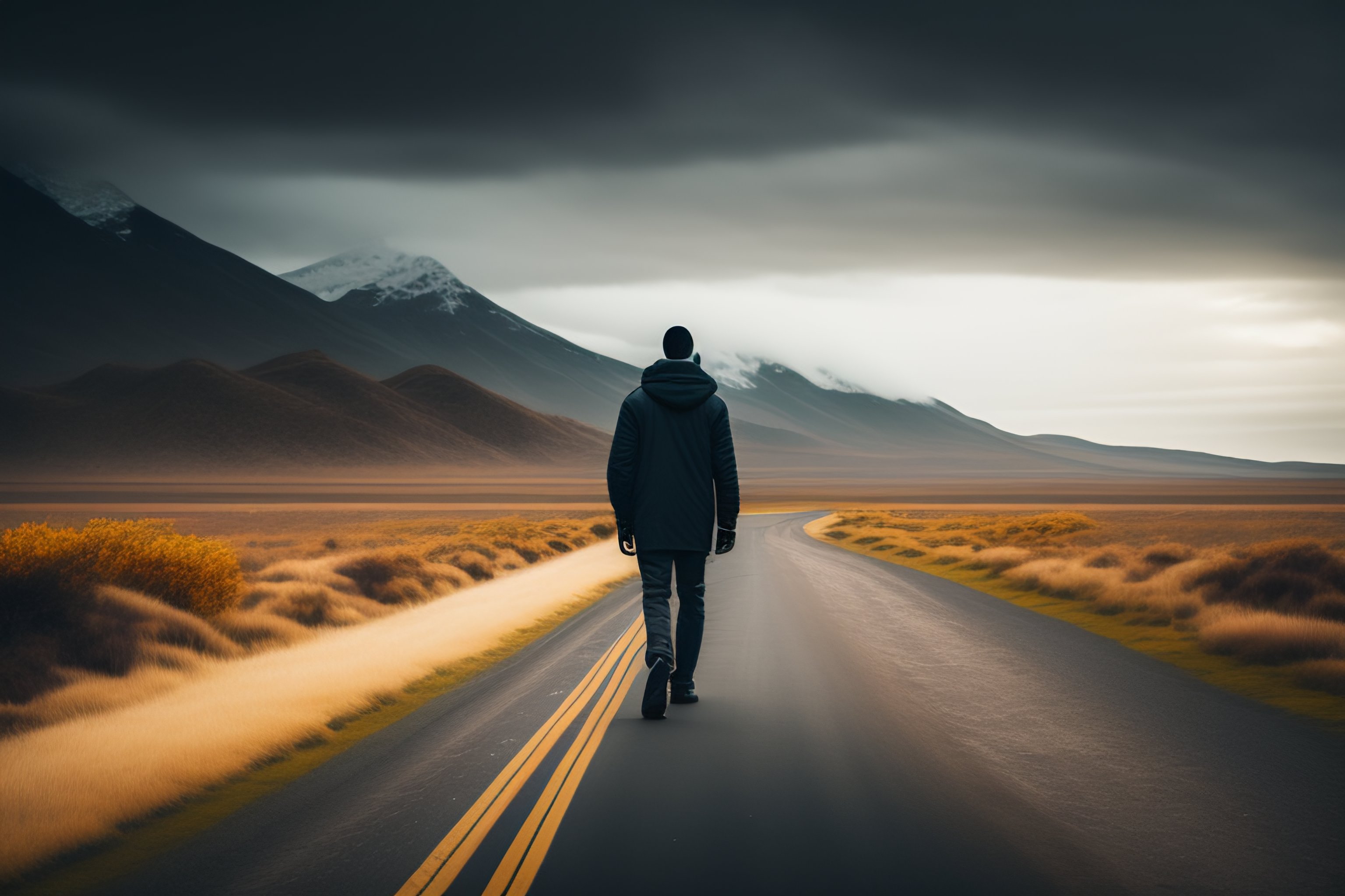 Lexica Black Man Walking On A Long Empty Road Alone Beautiful Landscape