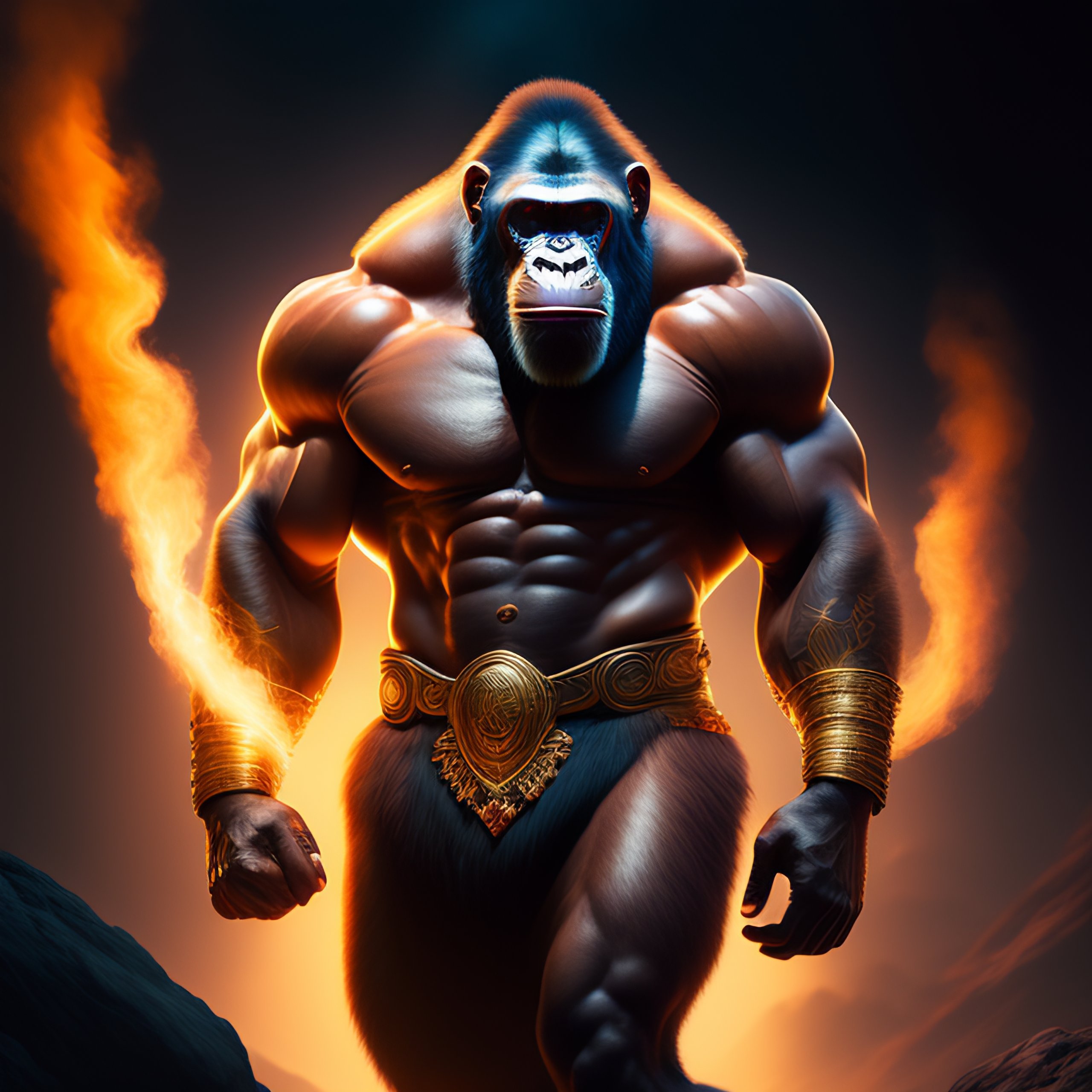 Lexica - A portrait of a ape runing muscular, smoking a cigar, gorgeous ...