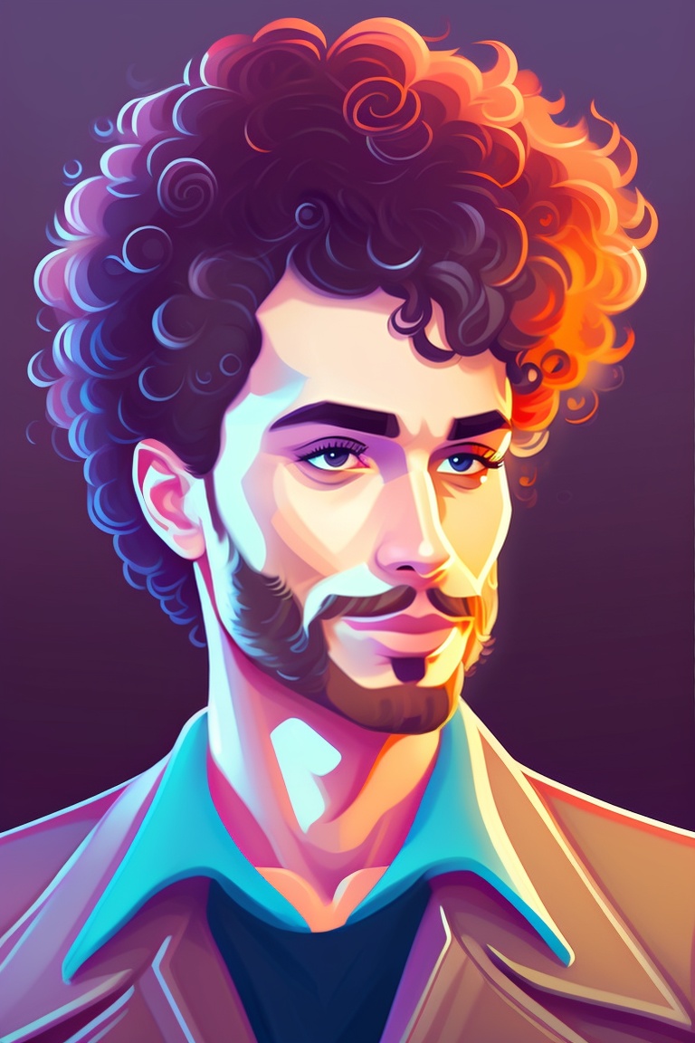Lexica - Curly hair man in vector illustration style, big beautiful ...