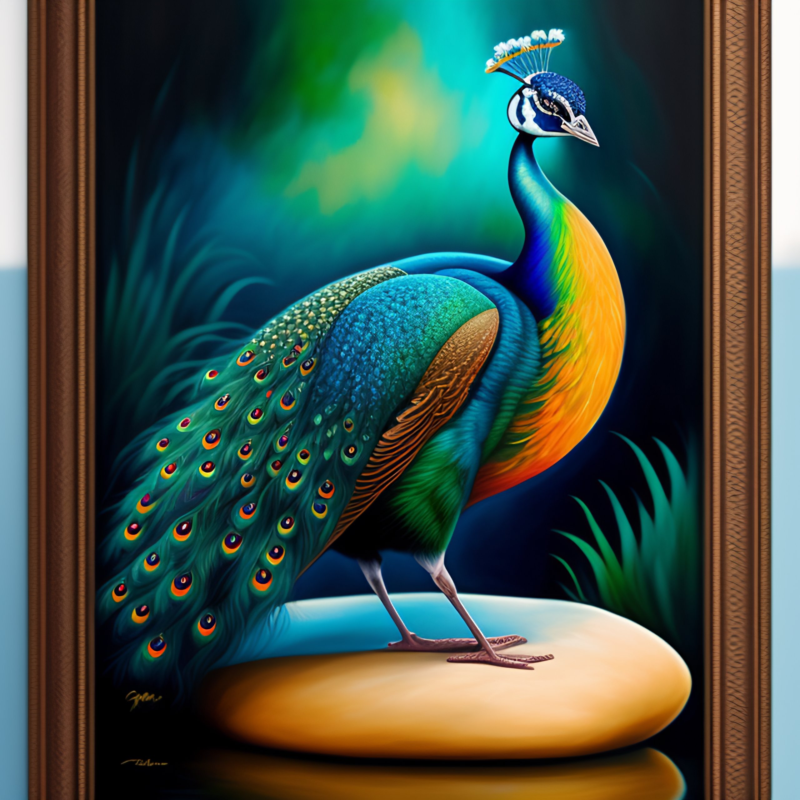 Lexica - Peacock sitting meditation full color painting