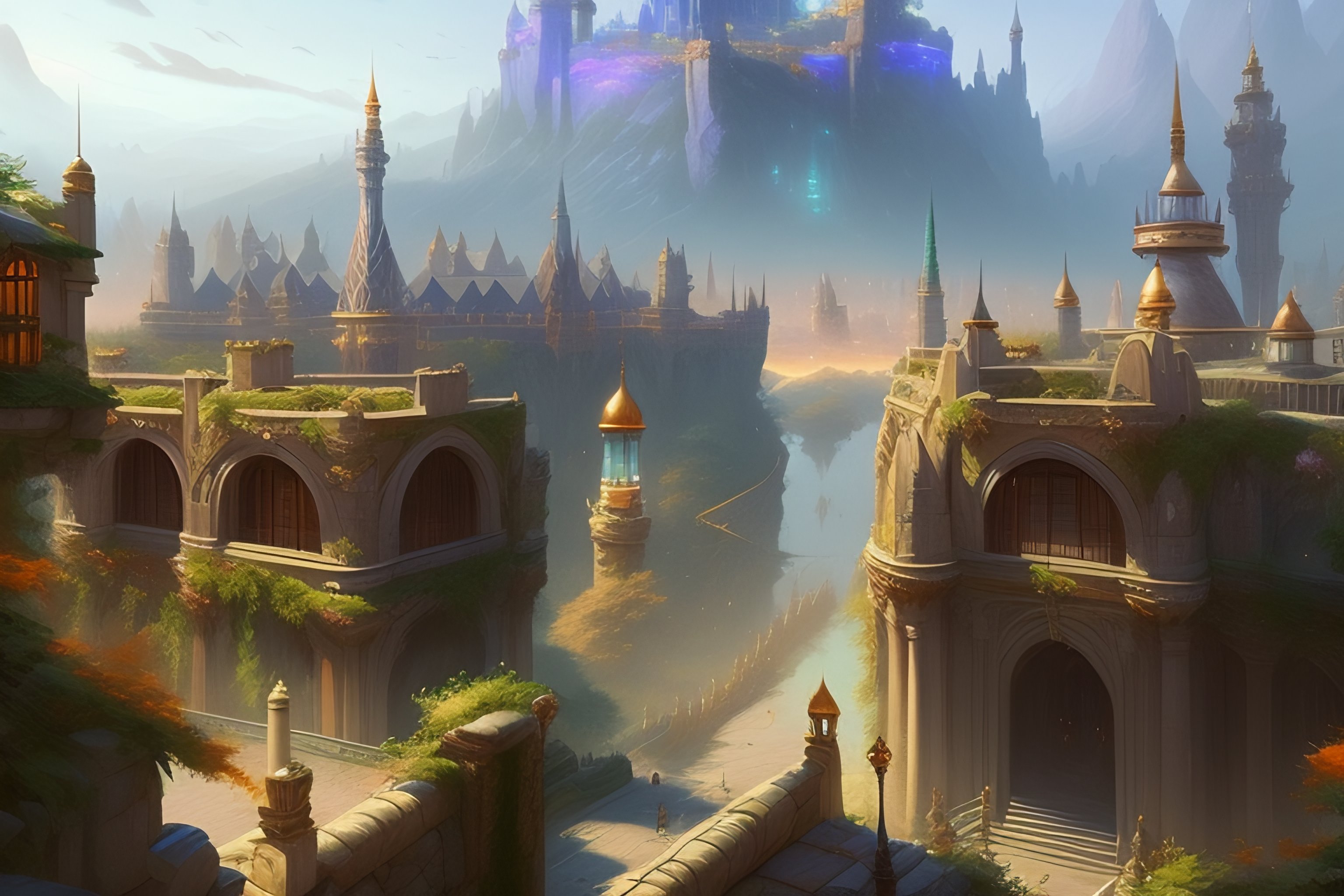 Lexica - Epic view, wide angle, elegant fantasy capital city, sprawl ...