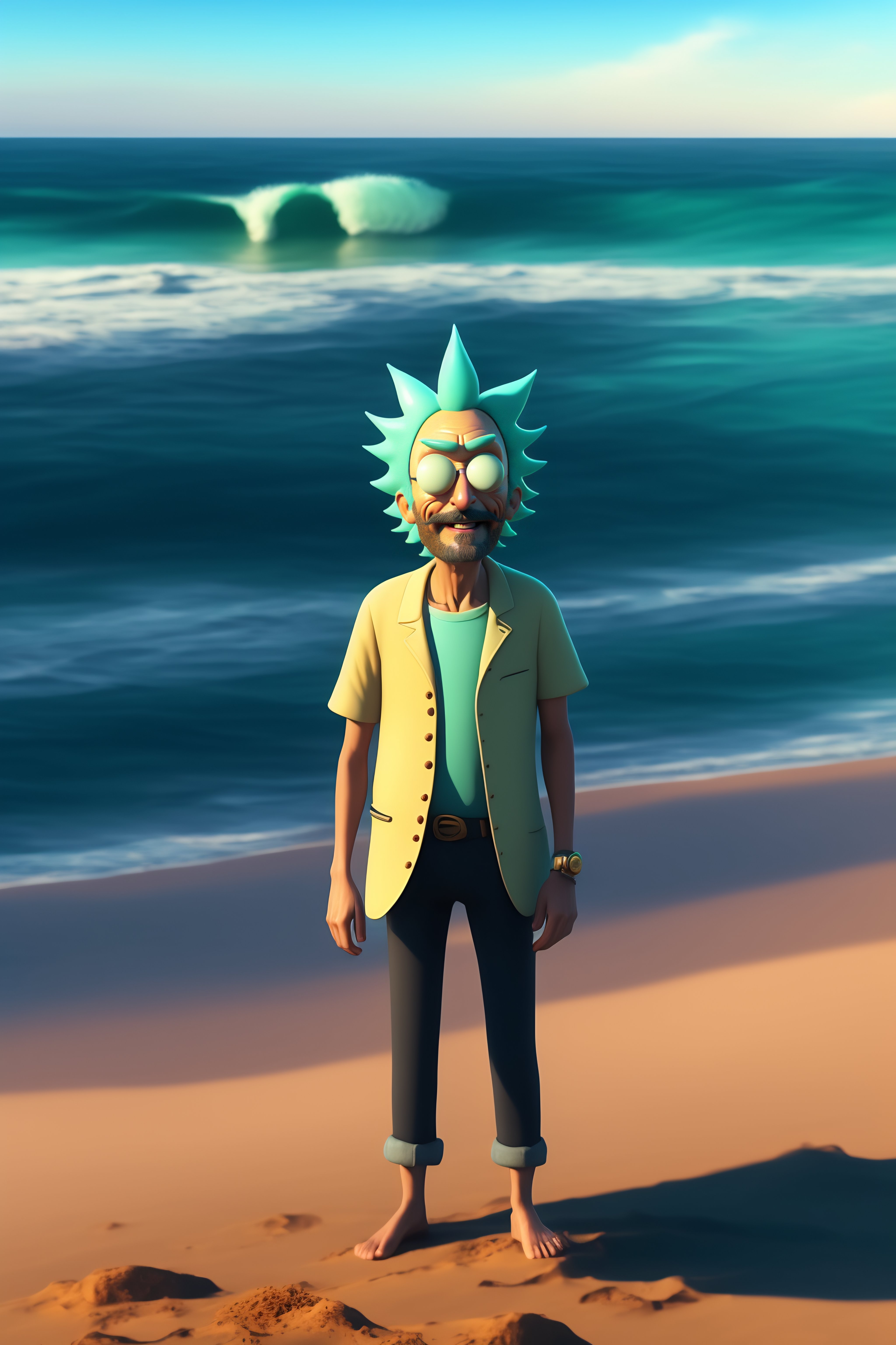 Lexica - Rick from Rick and morty in the beach