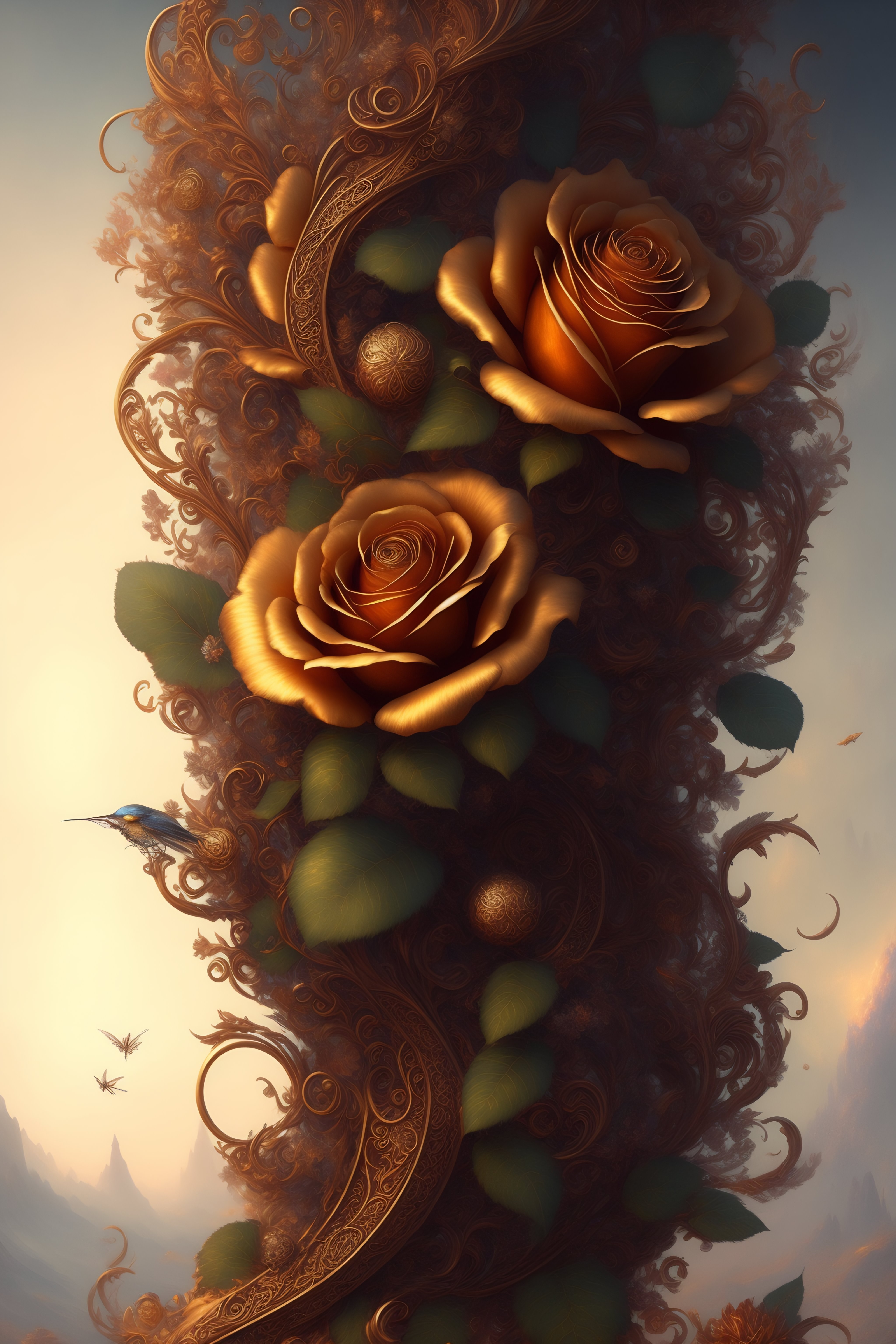 Lexica - Magnificent fantasy stylized rose bouquet intertwined with ...