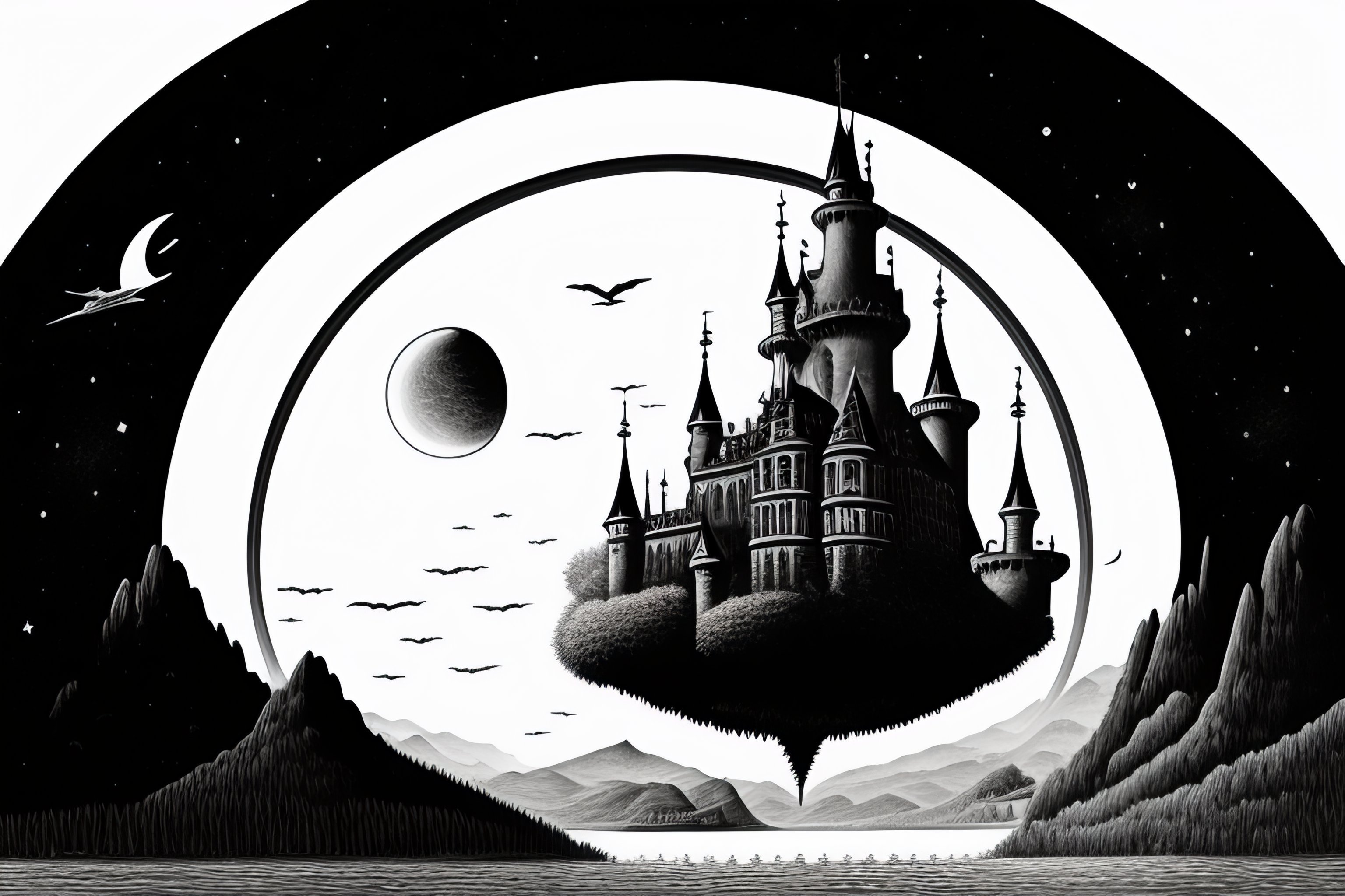 Lexica - A floating Gothic castle high above the ground actually above ...