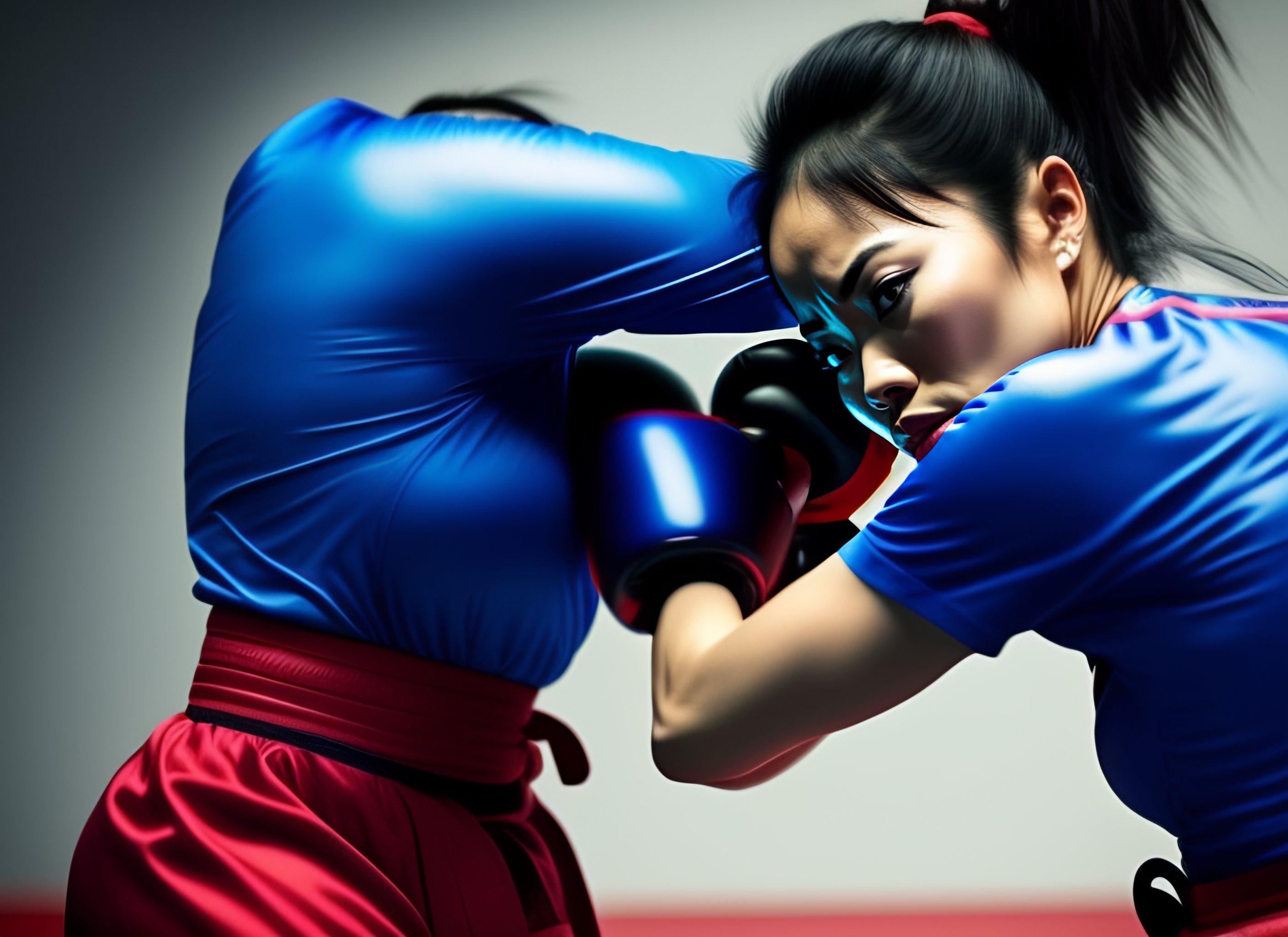 Lexica - Martial arts fighting lady sweating blue clothes