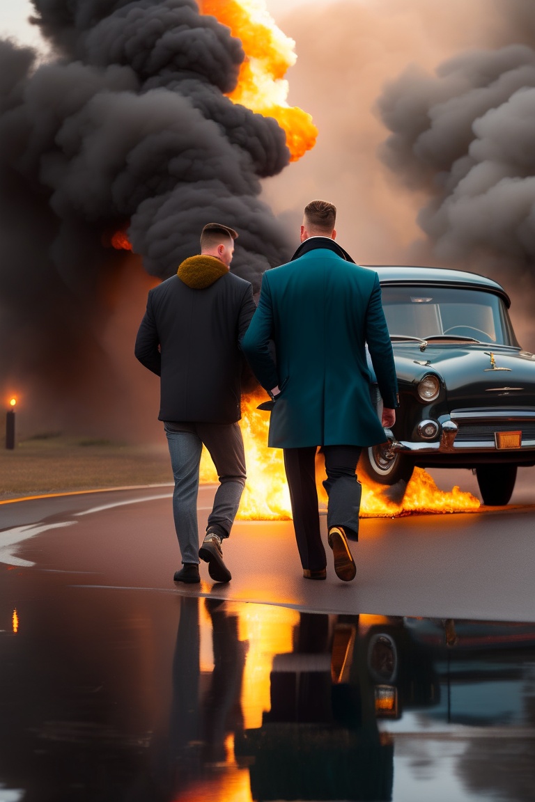 Lexica - [Image: Tony and Tommy walking away from a burning car ...