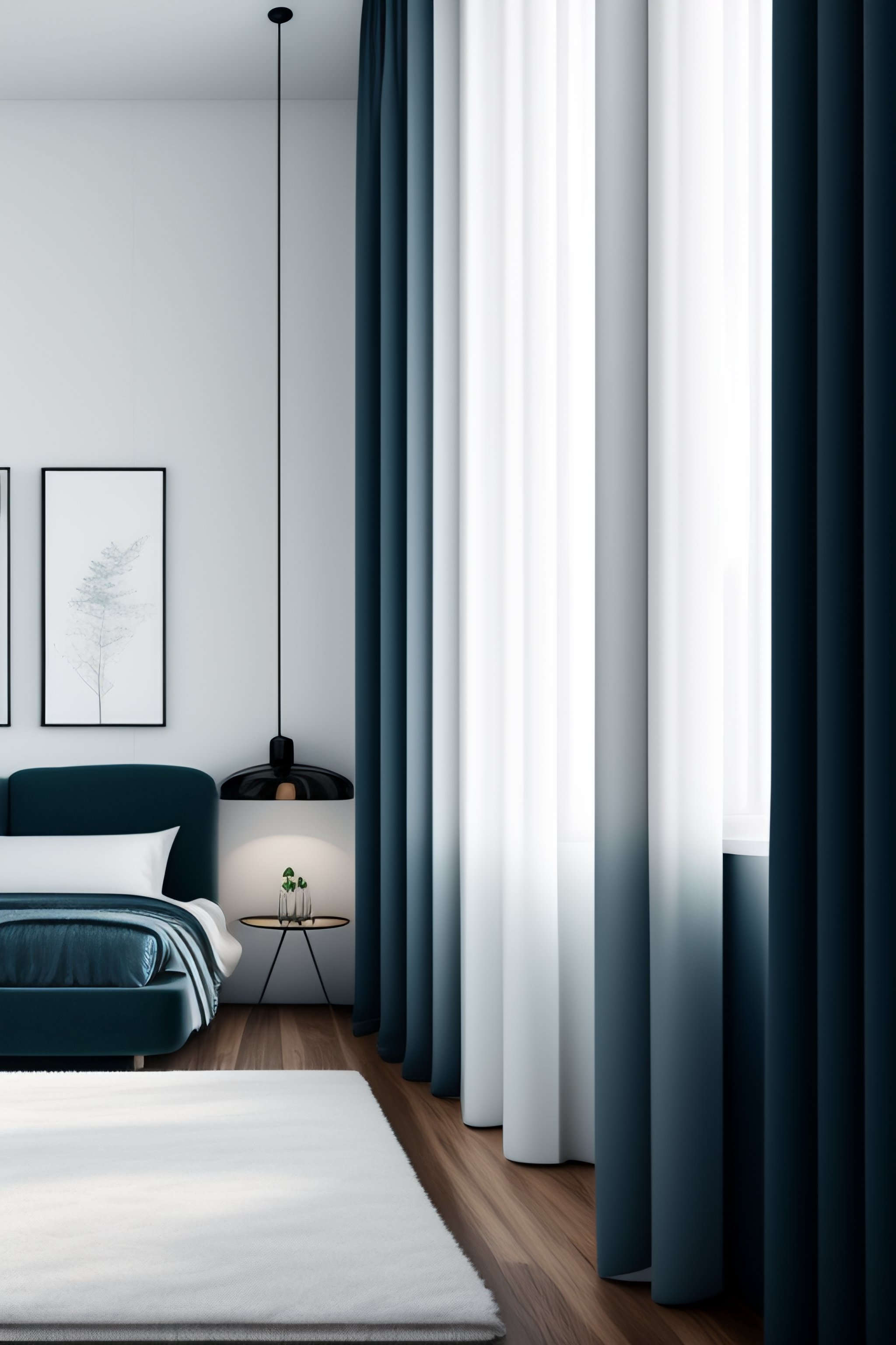 Lexica - Photograph of modern interior design with white linen curtain