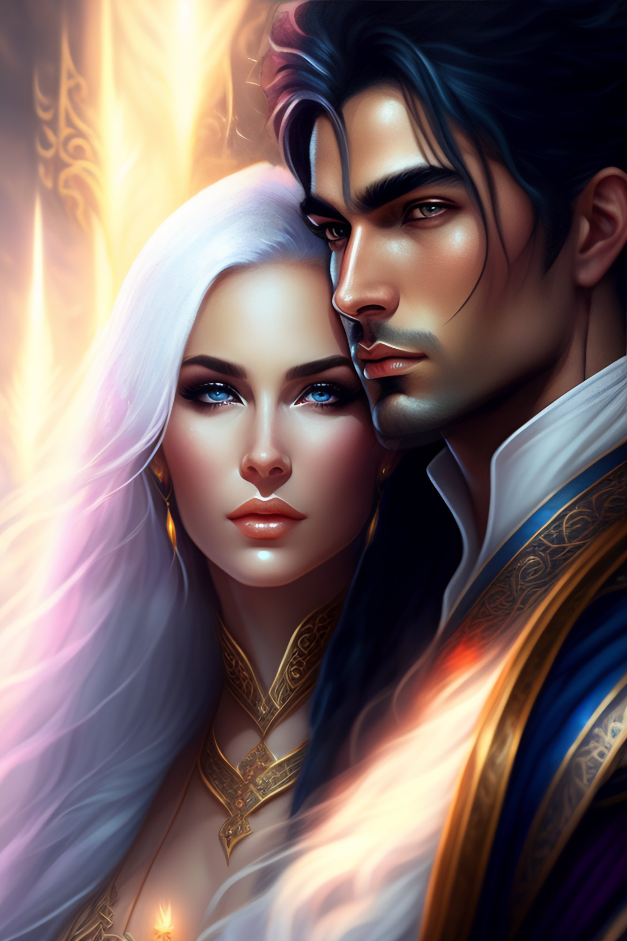 Lexica - Mage godess with white hair and mage god with black hair, pale ...