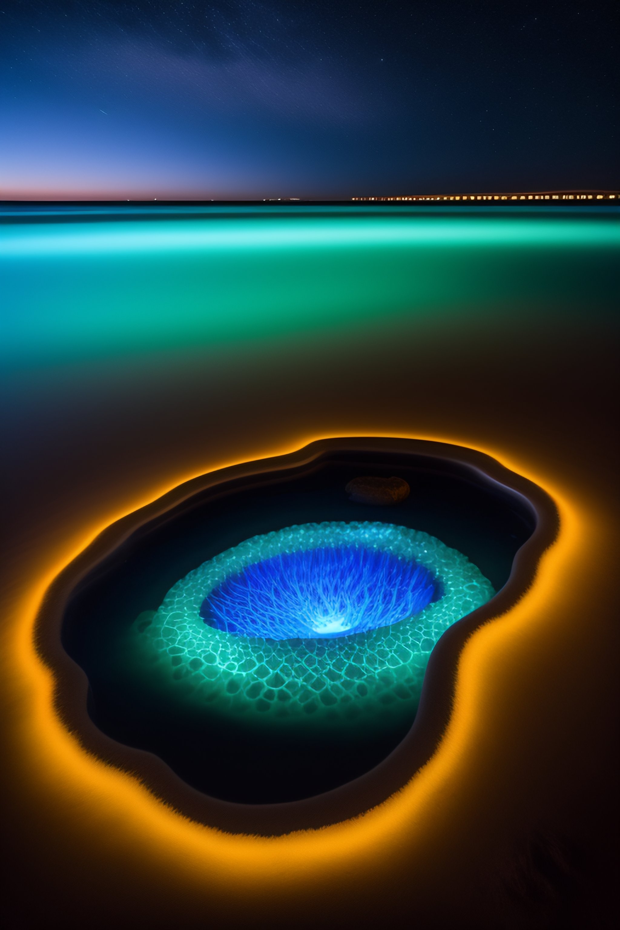 Lexica - Bioluminescent ethereal water elementals nesting in a rock pool