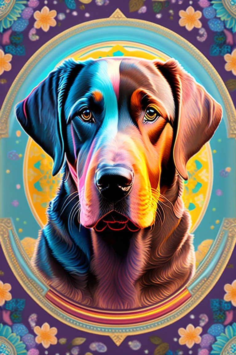 Lexica - Labrador Retriever, multicolor, mandala body, mandala face (cover)