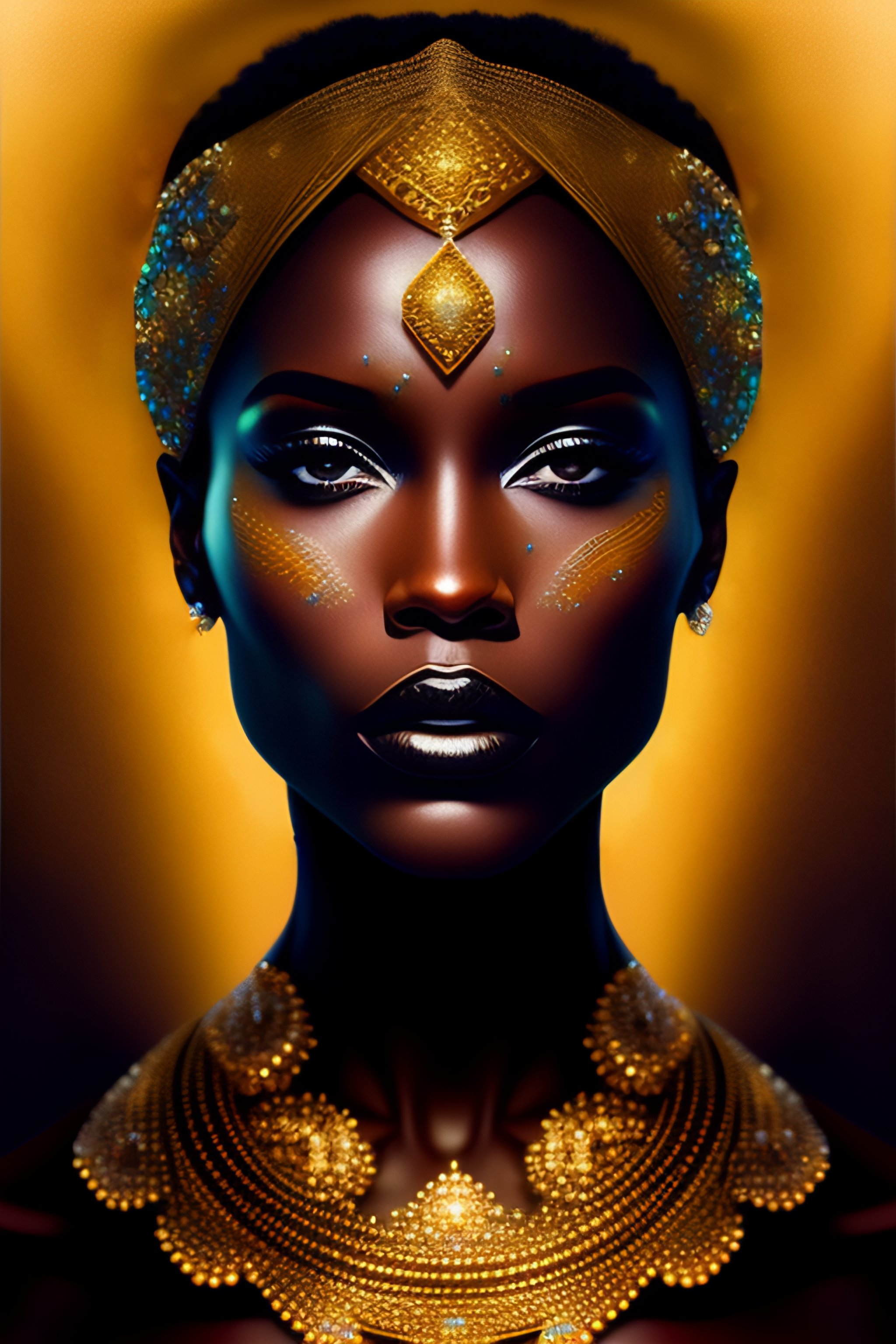 Lexica - A stunning rendition of melanated skin woman made of gold ...