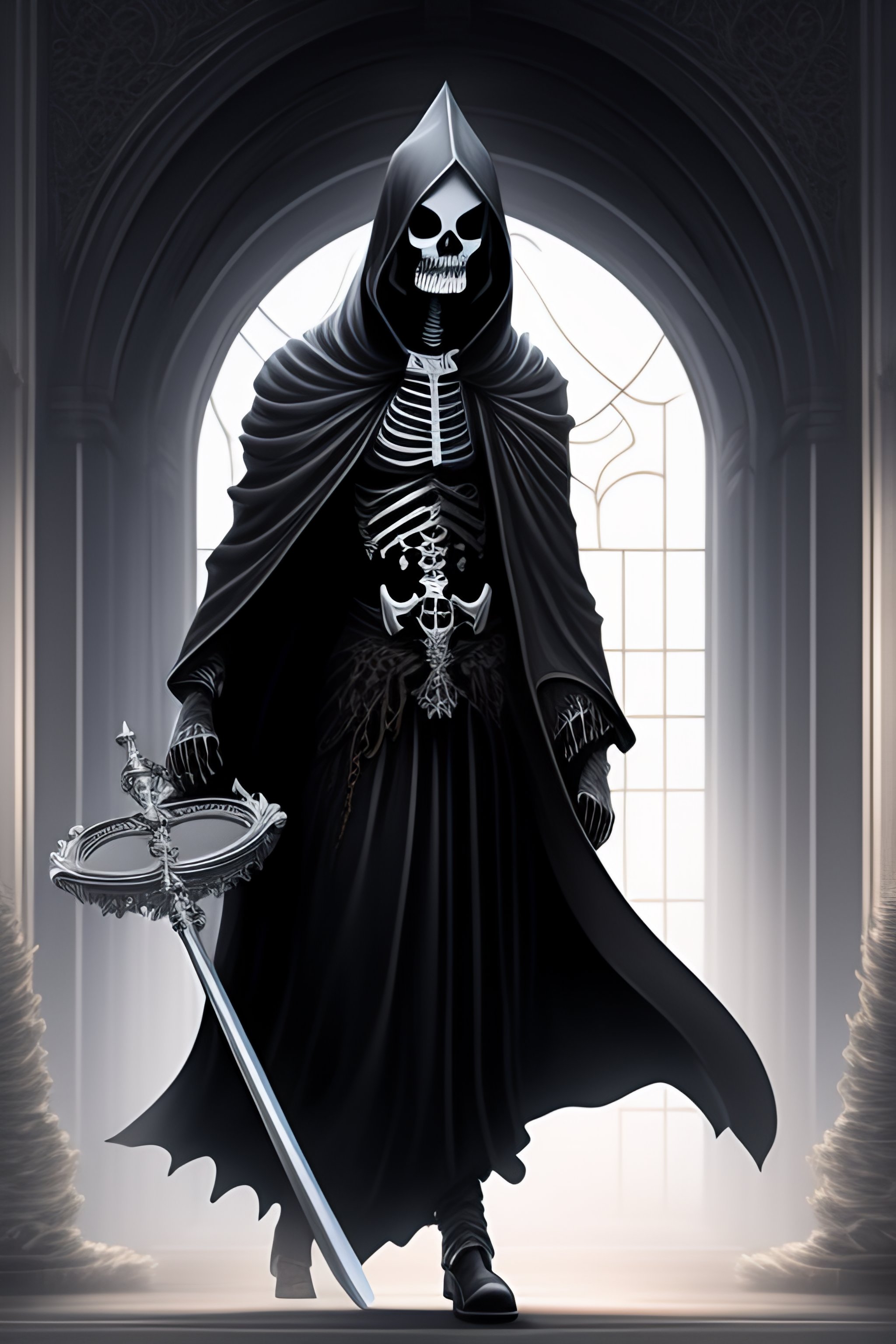 Lexica - Grim reaper skeleton in a gray ceremonial dress, carrying a ...