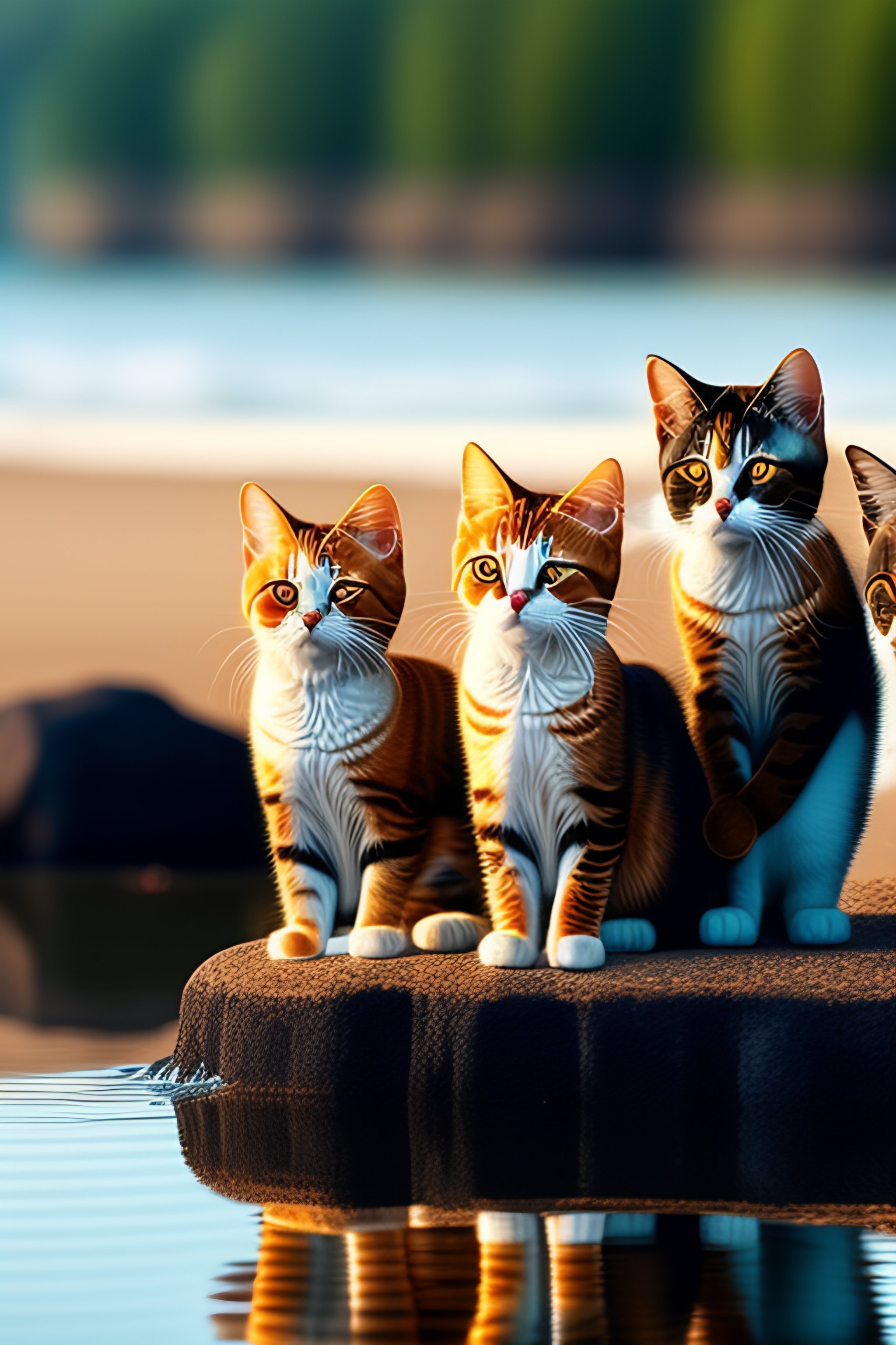 Lexica - Five funny beatiful little cats near the water