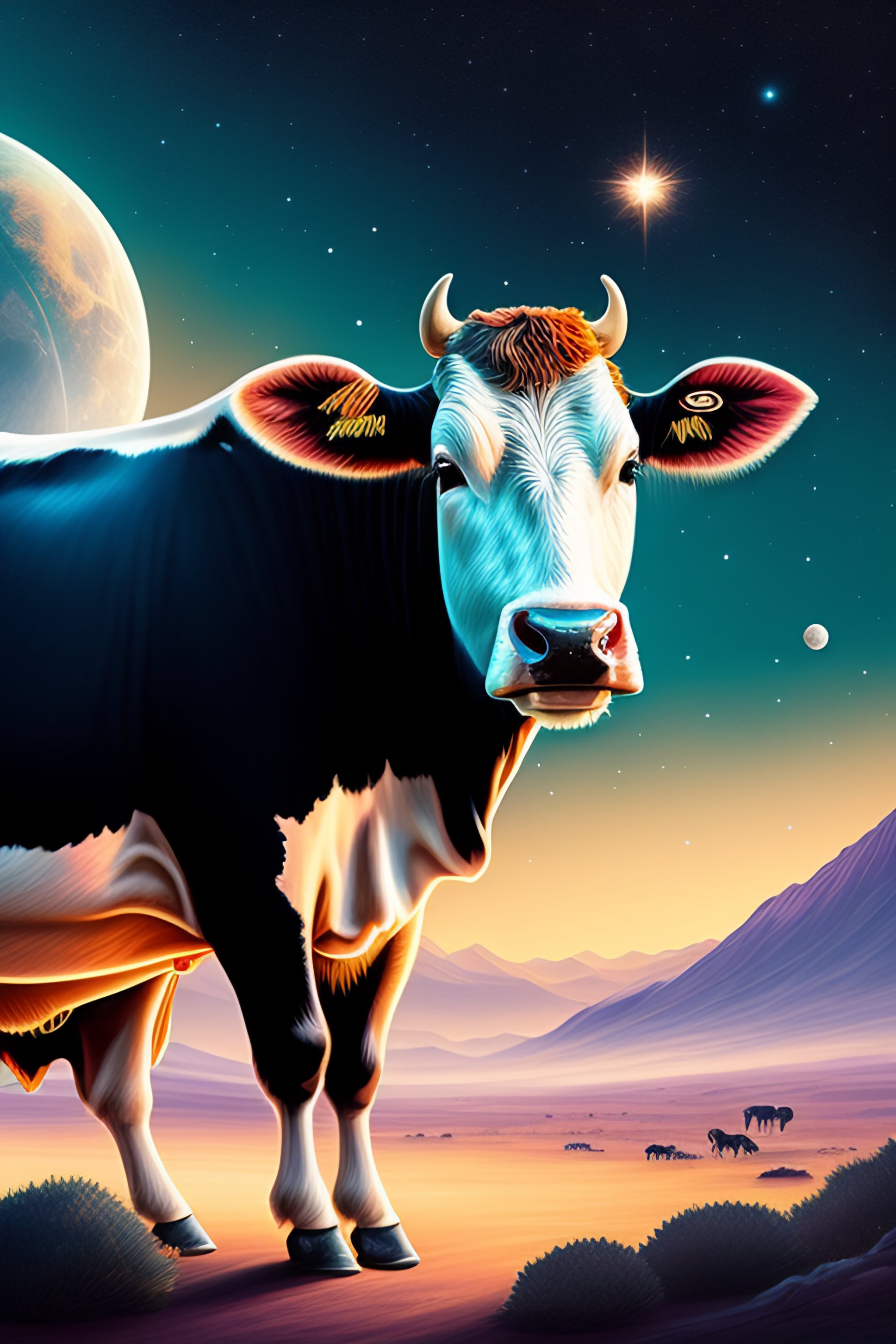 Lexica - Vintage cow space illustration