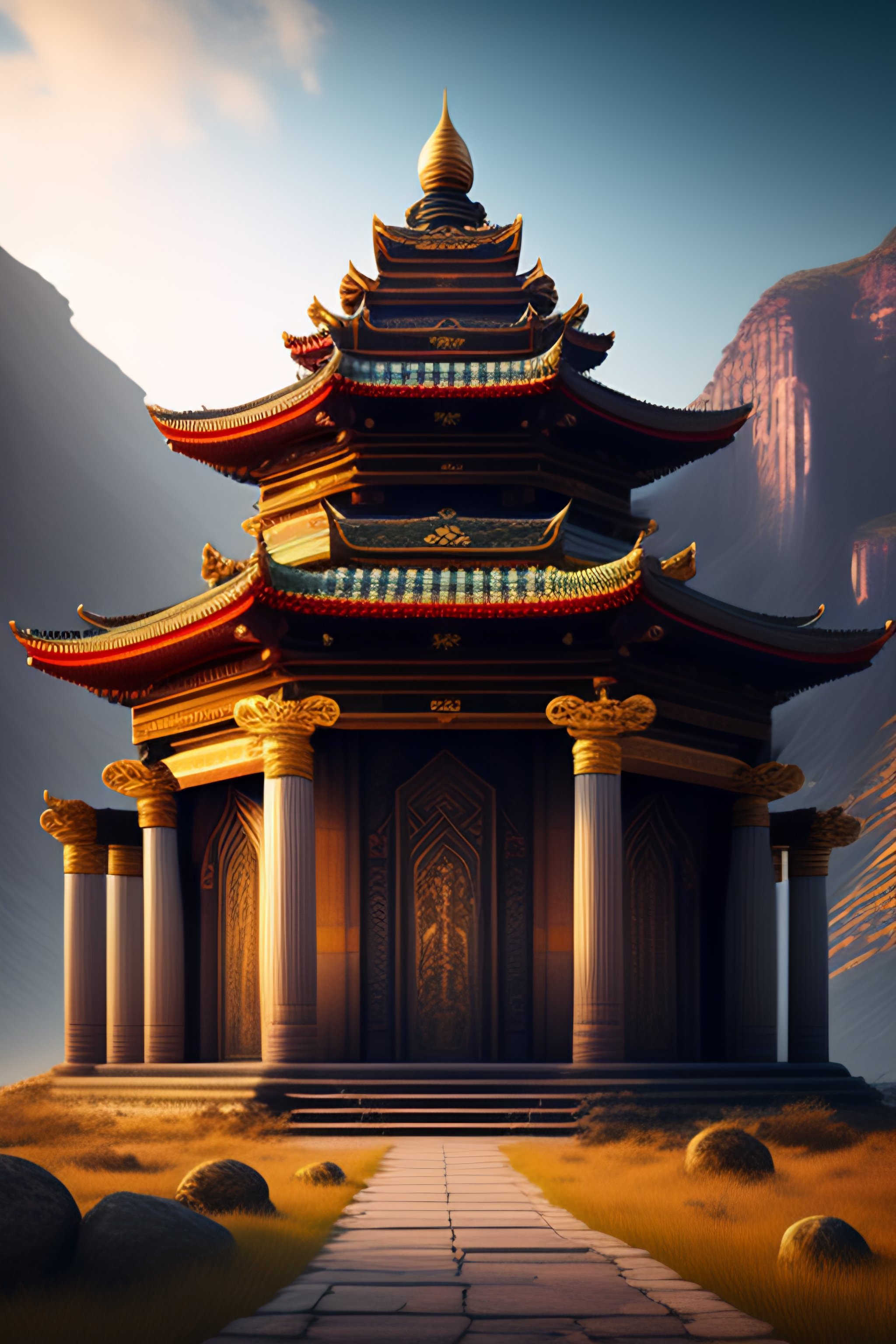 Lexica - A photo of an ancient fantasy temple