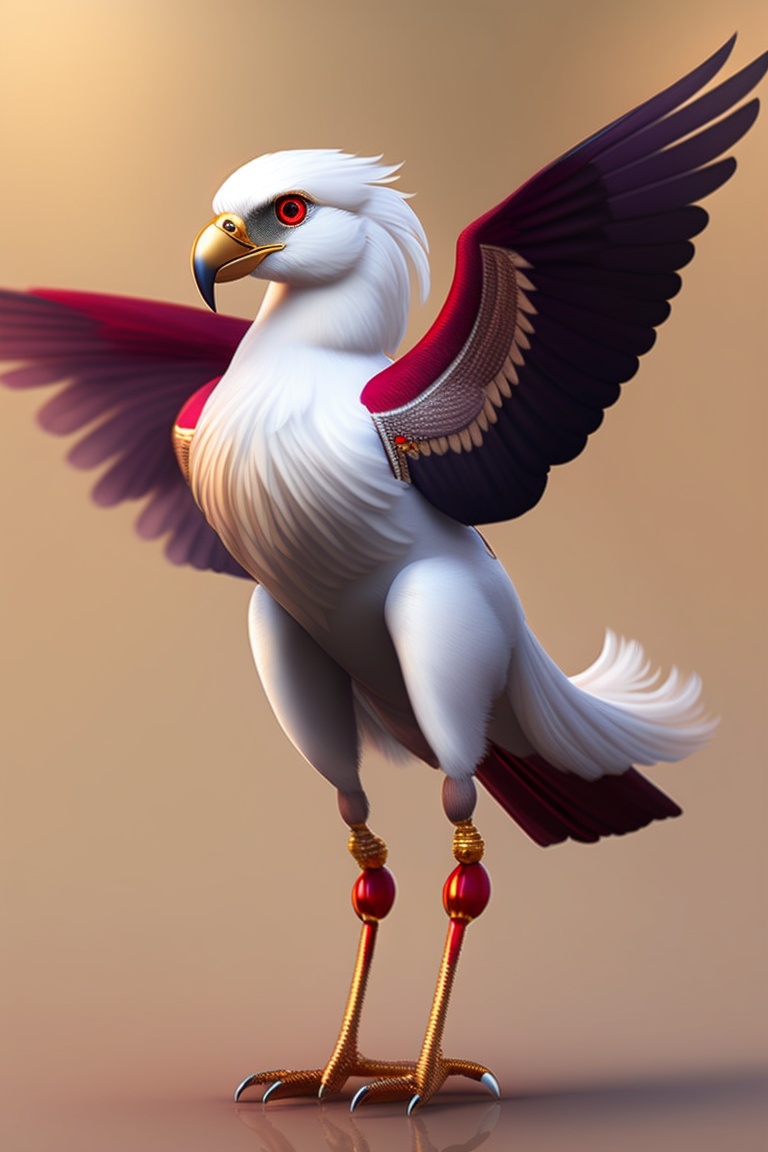 Lexica - White gold feather gryphon, four legs, red eyes, elegant, in ...