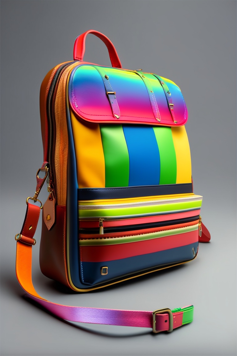 Lexica - Rainbow haversack with zippers, side pockets, strings, studs