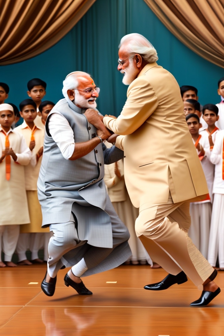 Lexica - Mahatma Gandhi dance with Narendra Modi, India, photographic,cue