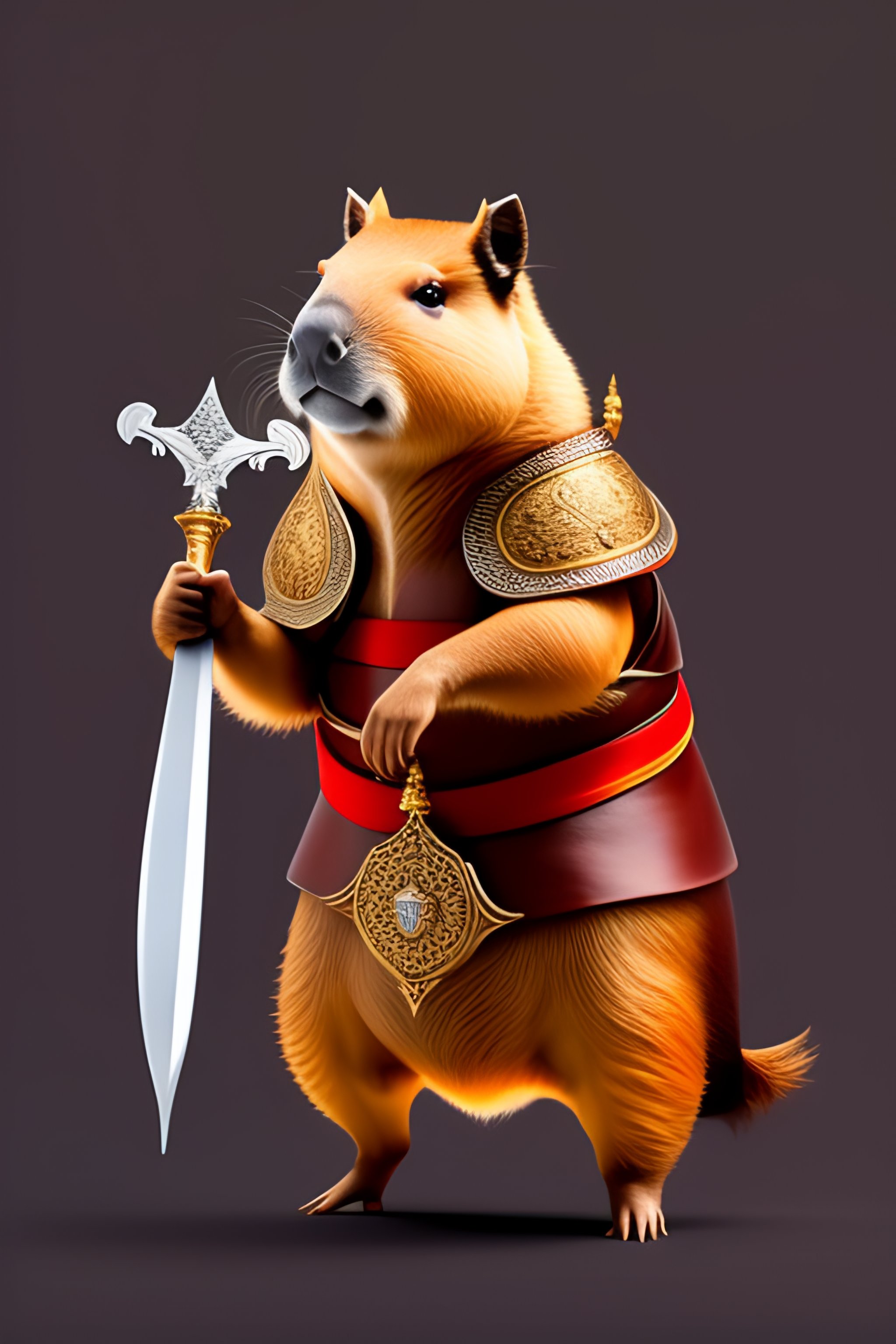 Lexica - Capybara dress of king with a sword and shield, 2d, cartoon ...