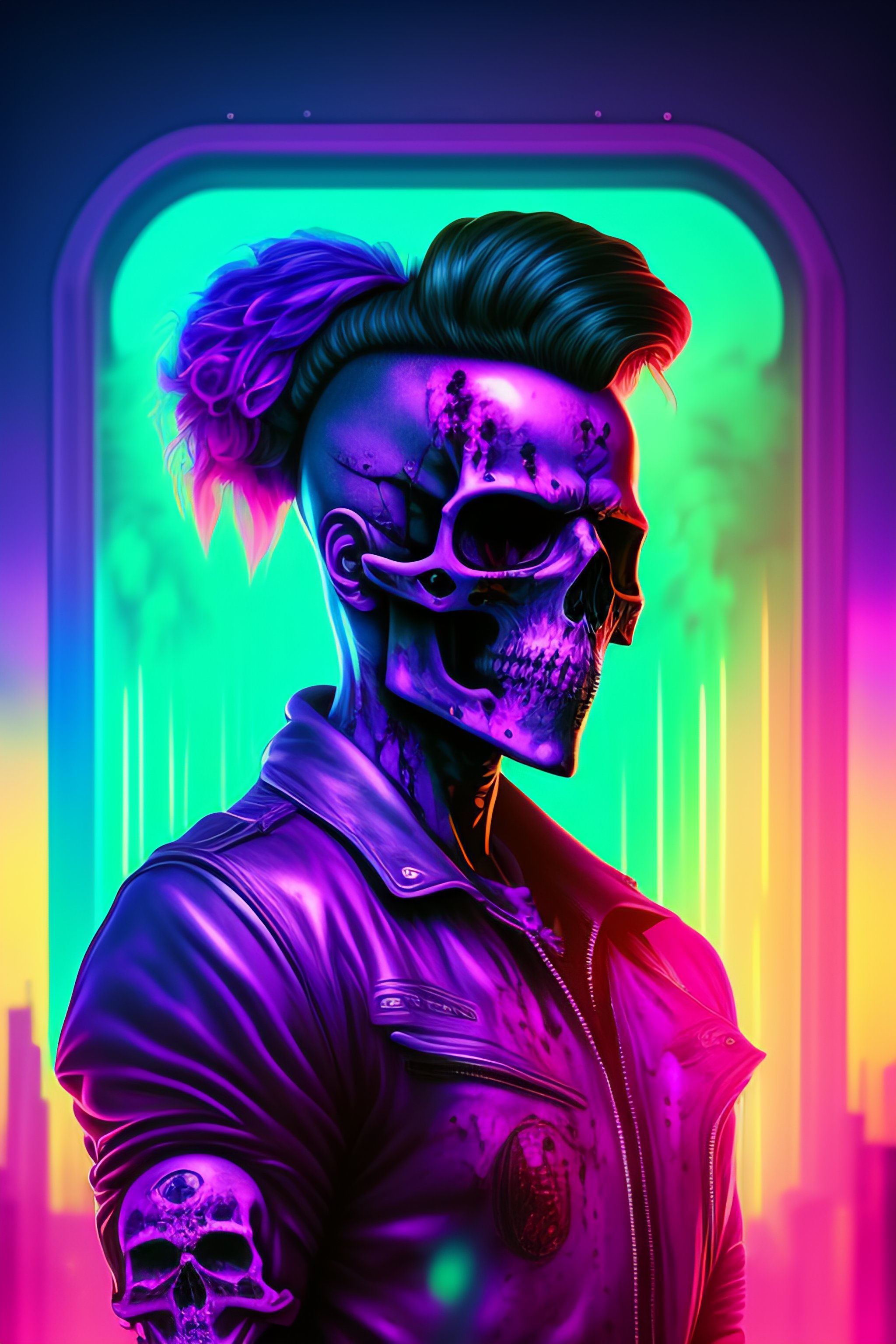 Lexica - Synthwave zombie with skulls background, sharp focus,