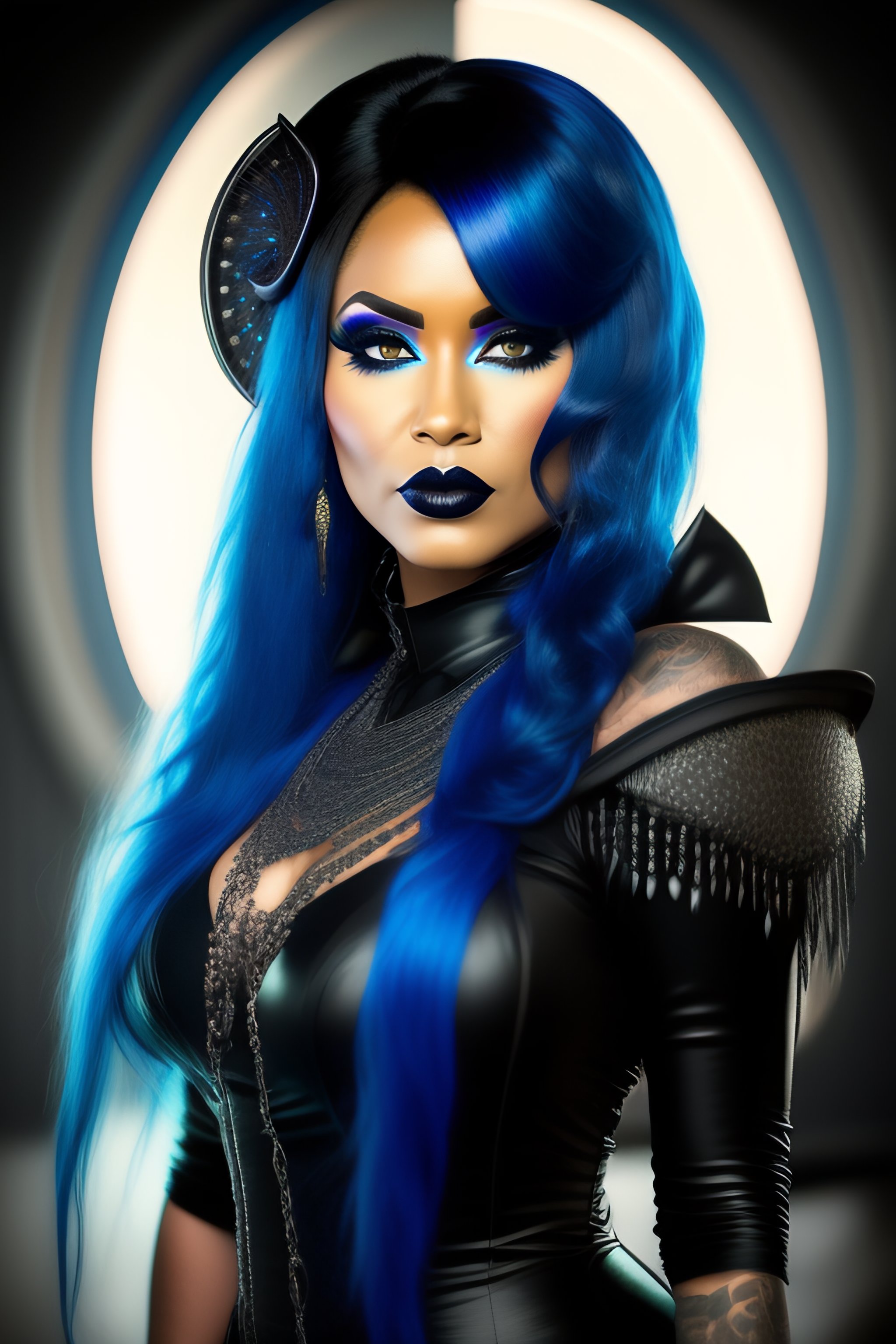 Lexica - Picture of a female goth vixen with black hair with blue streaks