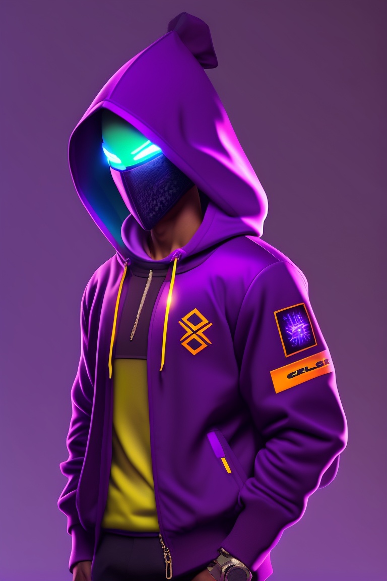 Lexica - Male character, wearing a hoodie, cyberpuk, neon purple, mask ...