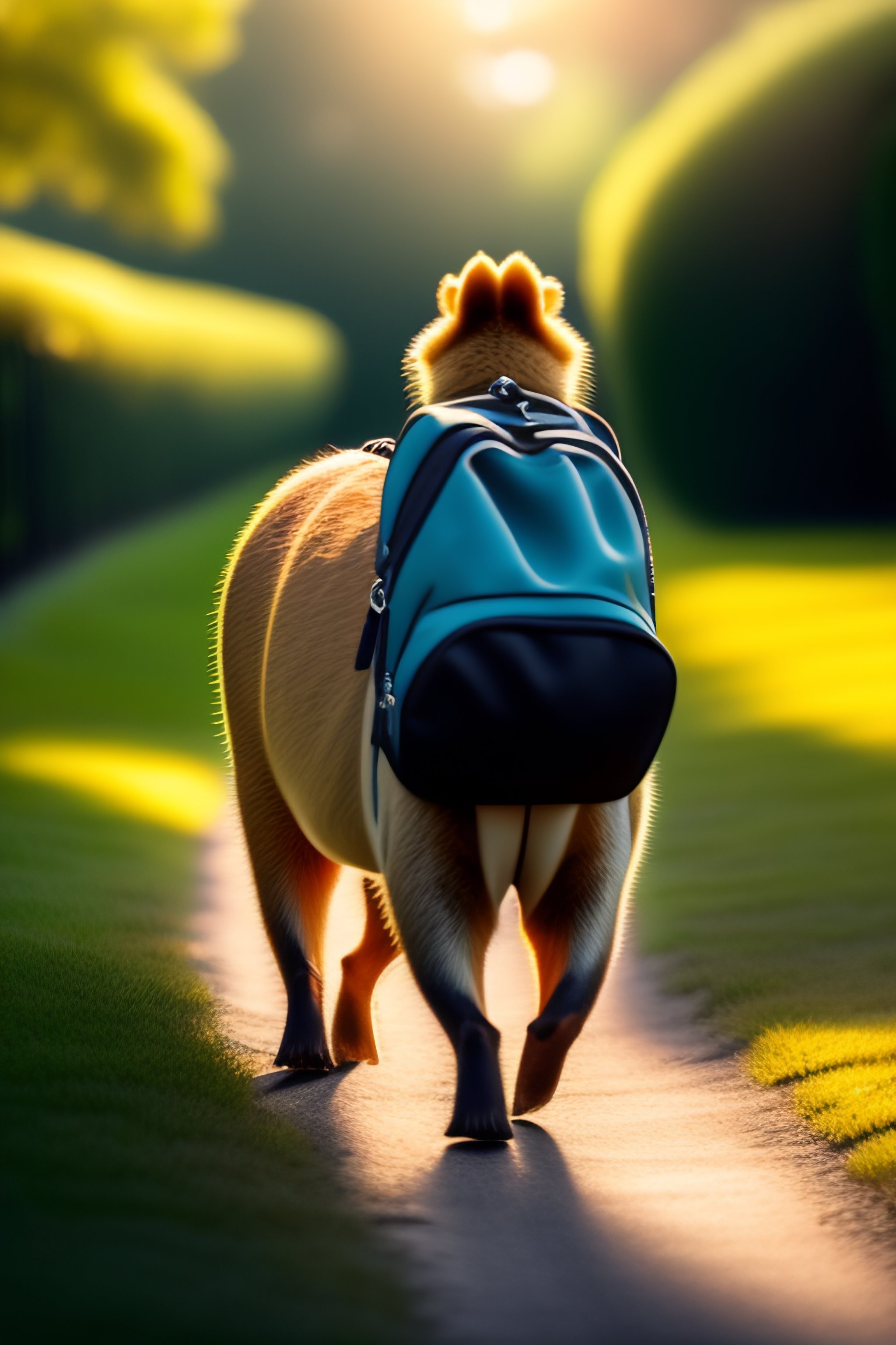 Lexica - Capybara with a barbie bag in his back going to his school in ...