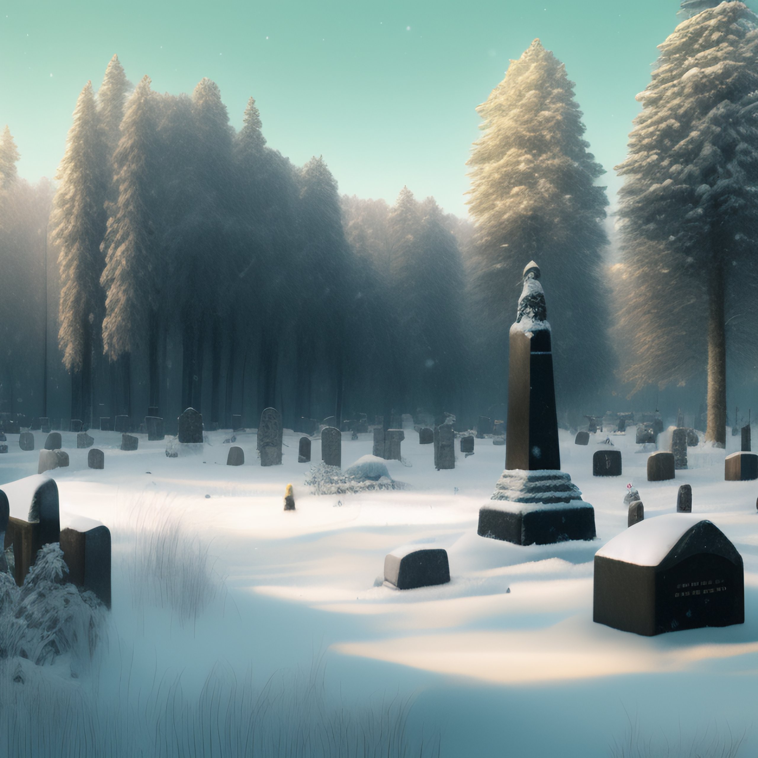 Lexica - A portrait of a cemetery, snow, winter, fov, trees without ...