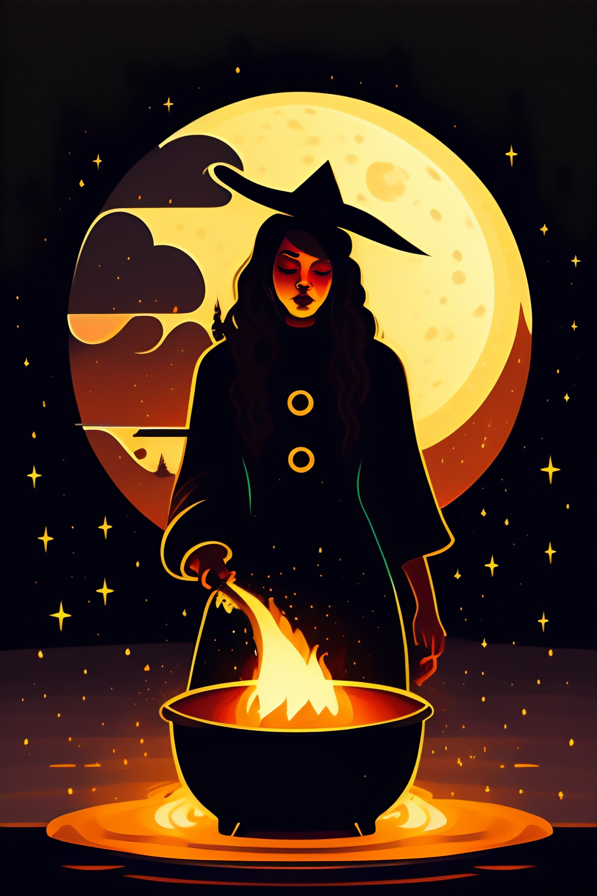 Lexica - A portrait illustration of a witch boiling a pot, scary ...
