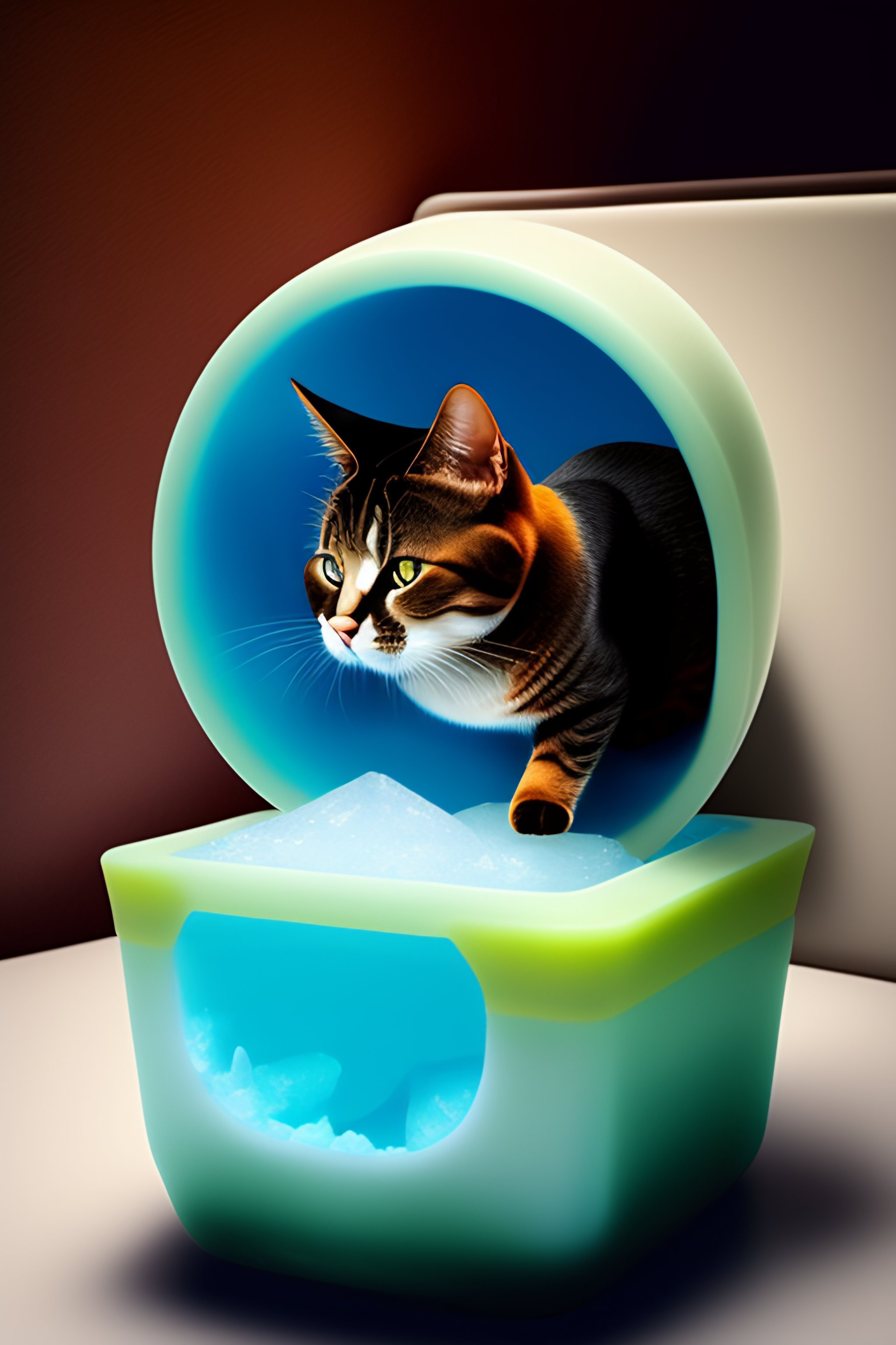 Lexica - A cat got stuck inside ice block of random shape.