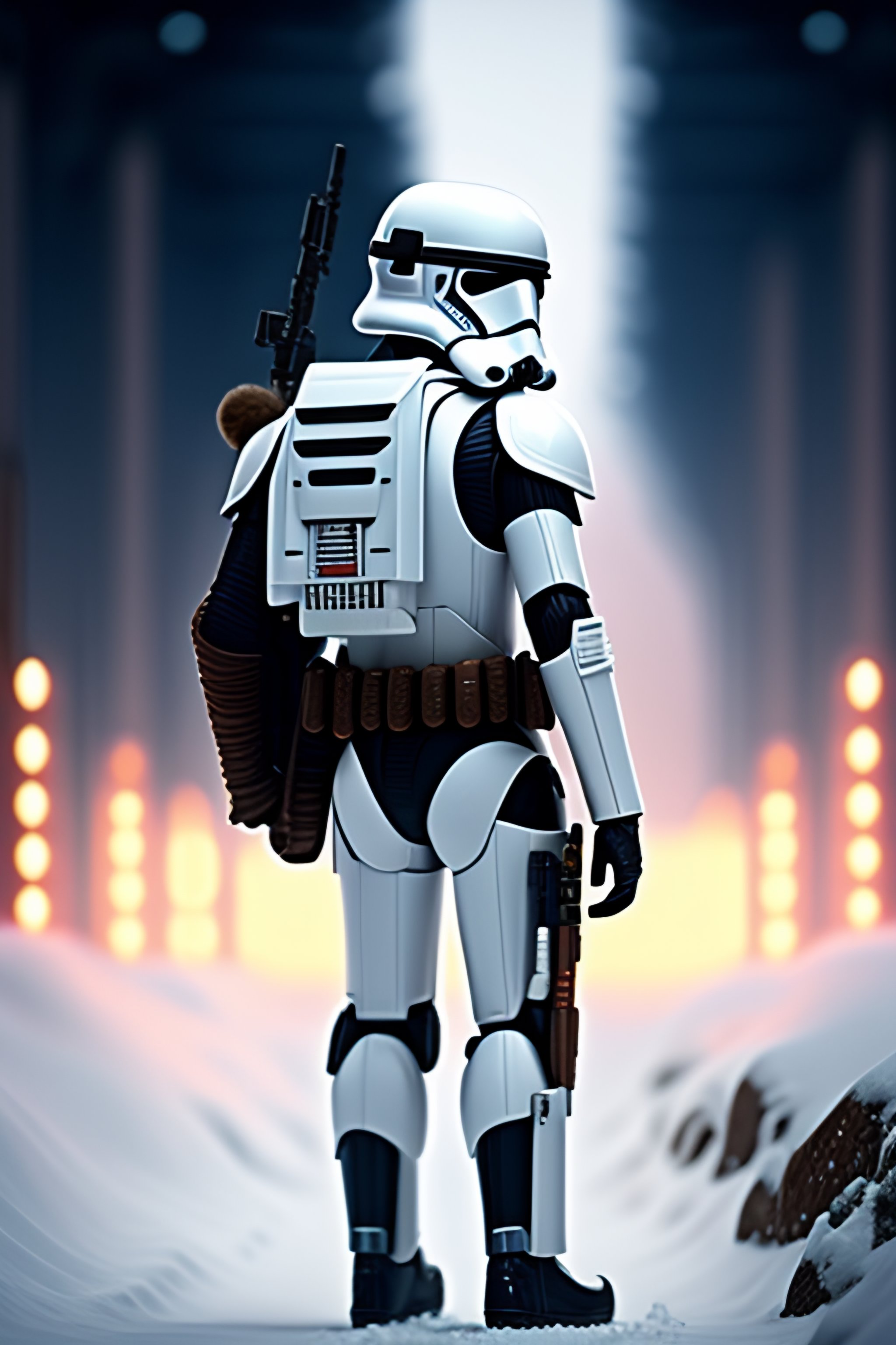 Lexica - Star Wars Scout trooper with white speeder bike behind, snowy ...