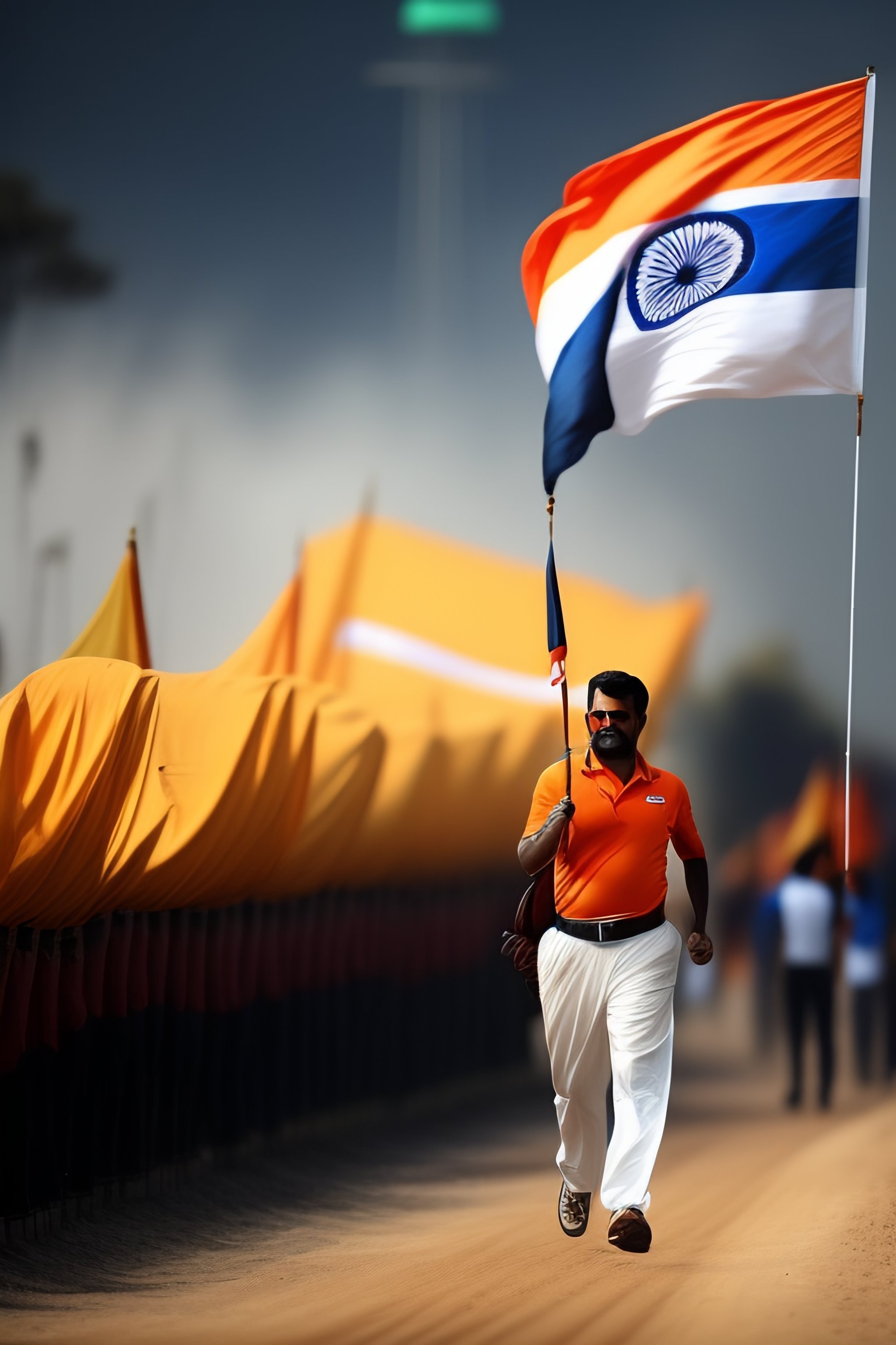 Lexica - A man running holding indian flag in hand