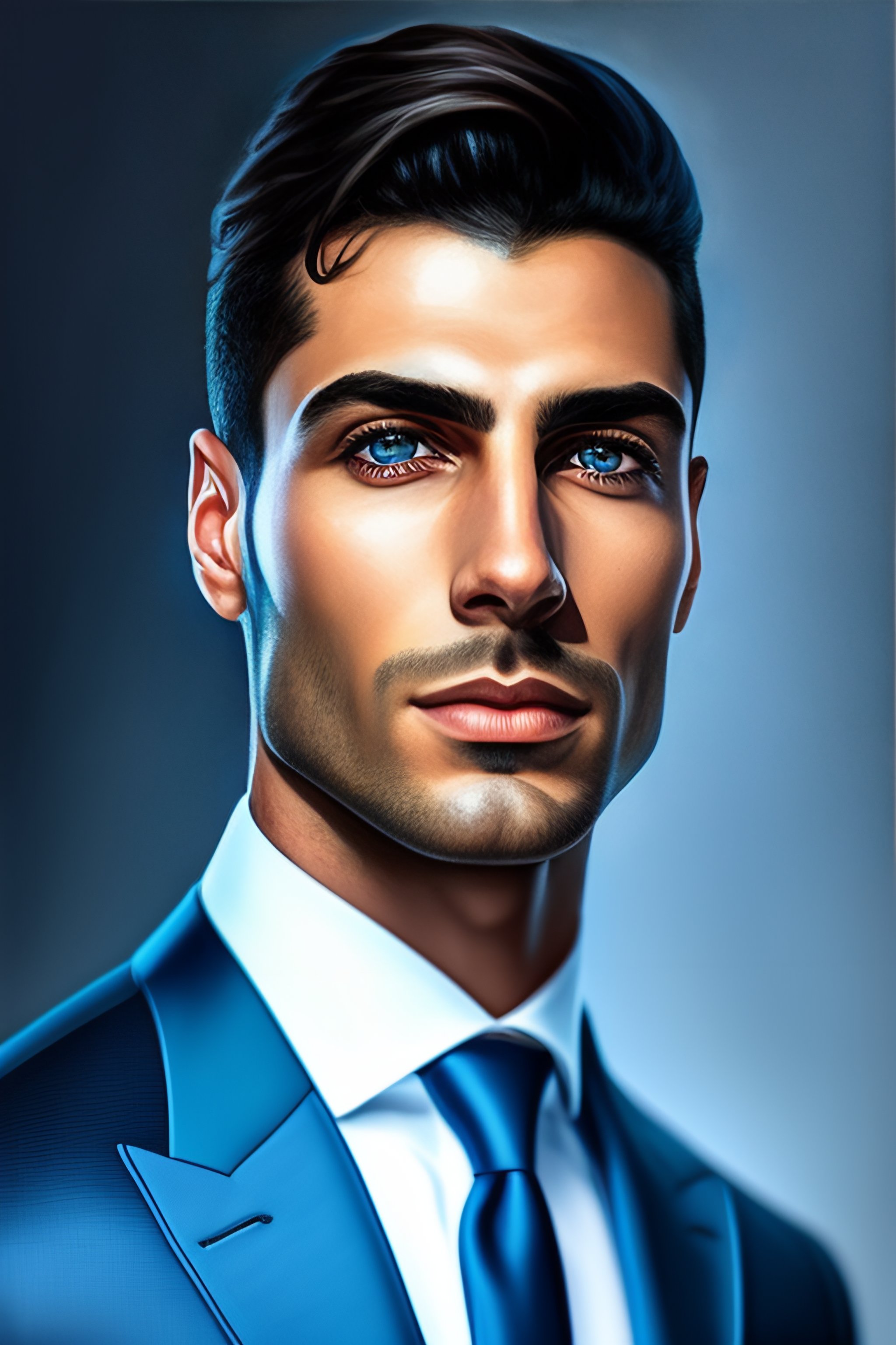 Lexica - Symmetry portrait of Turkish male in European suit, blue eyes ...
