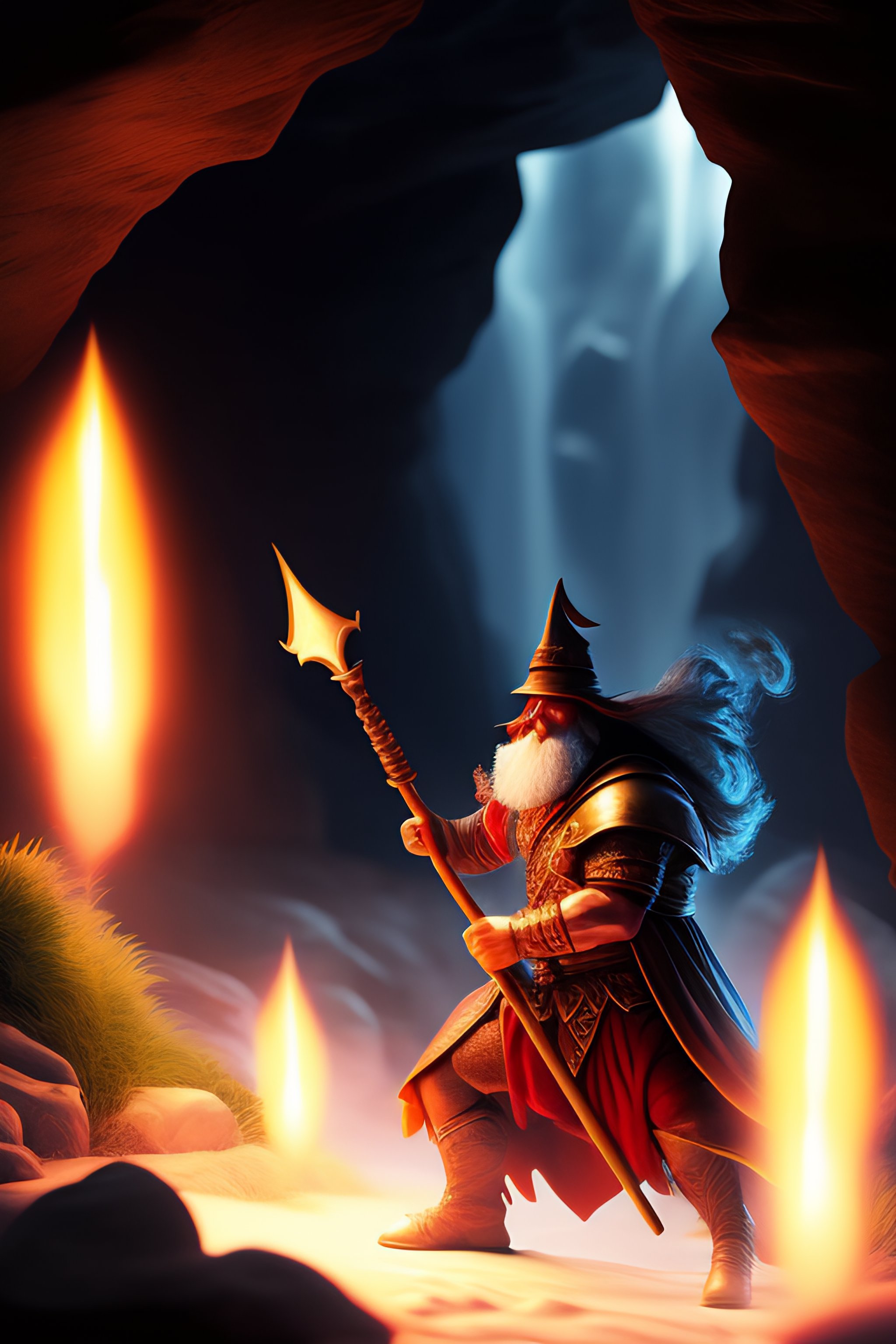 Lexica - Wizard with a staff fightning versus orcs inside a cave, hd ...
