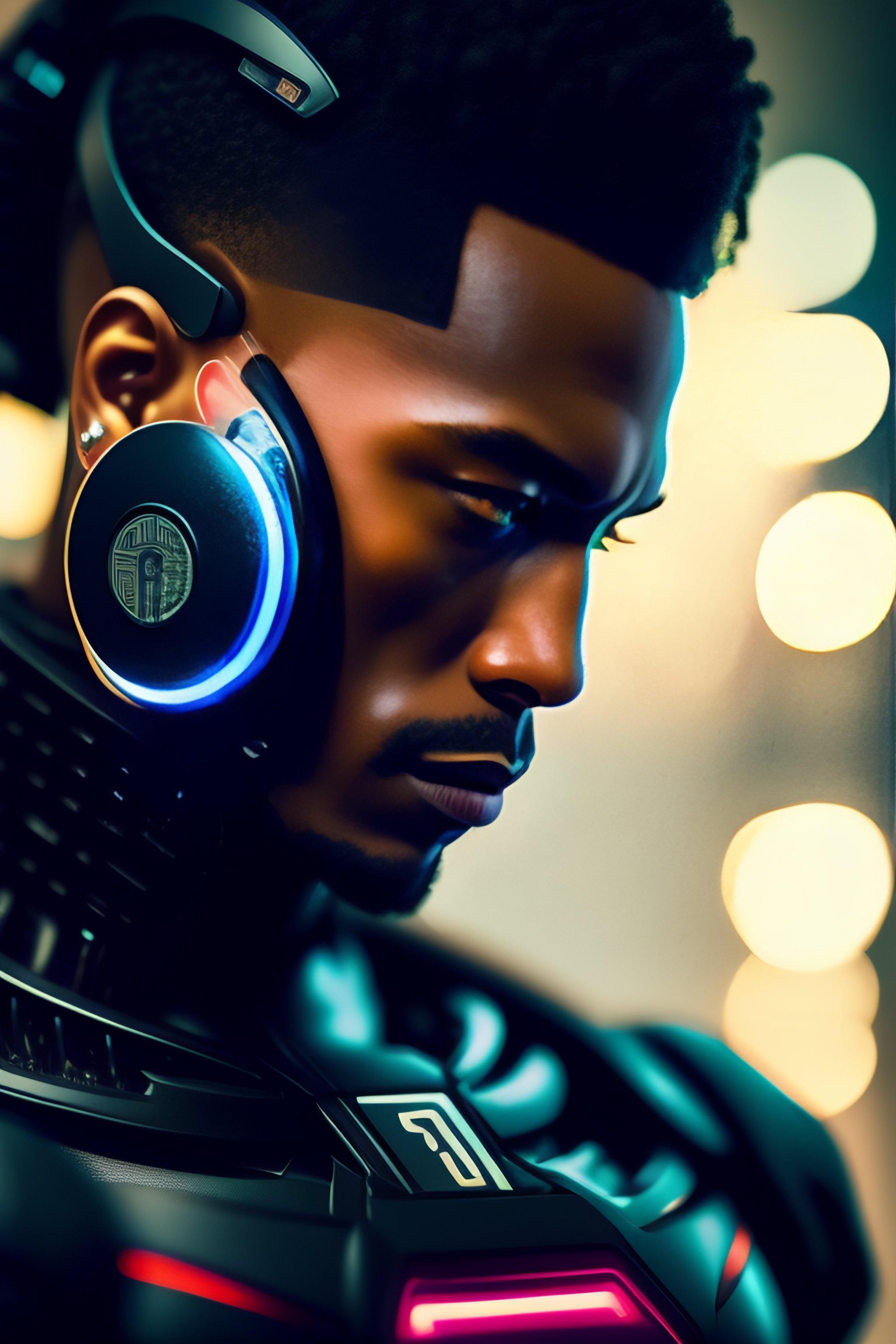 Lexica - Cyborg with computer, a character side portrait, realistic ...