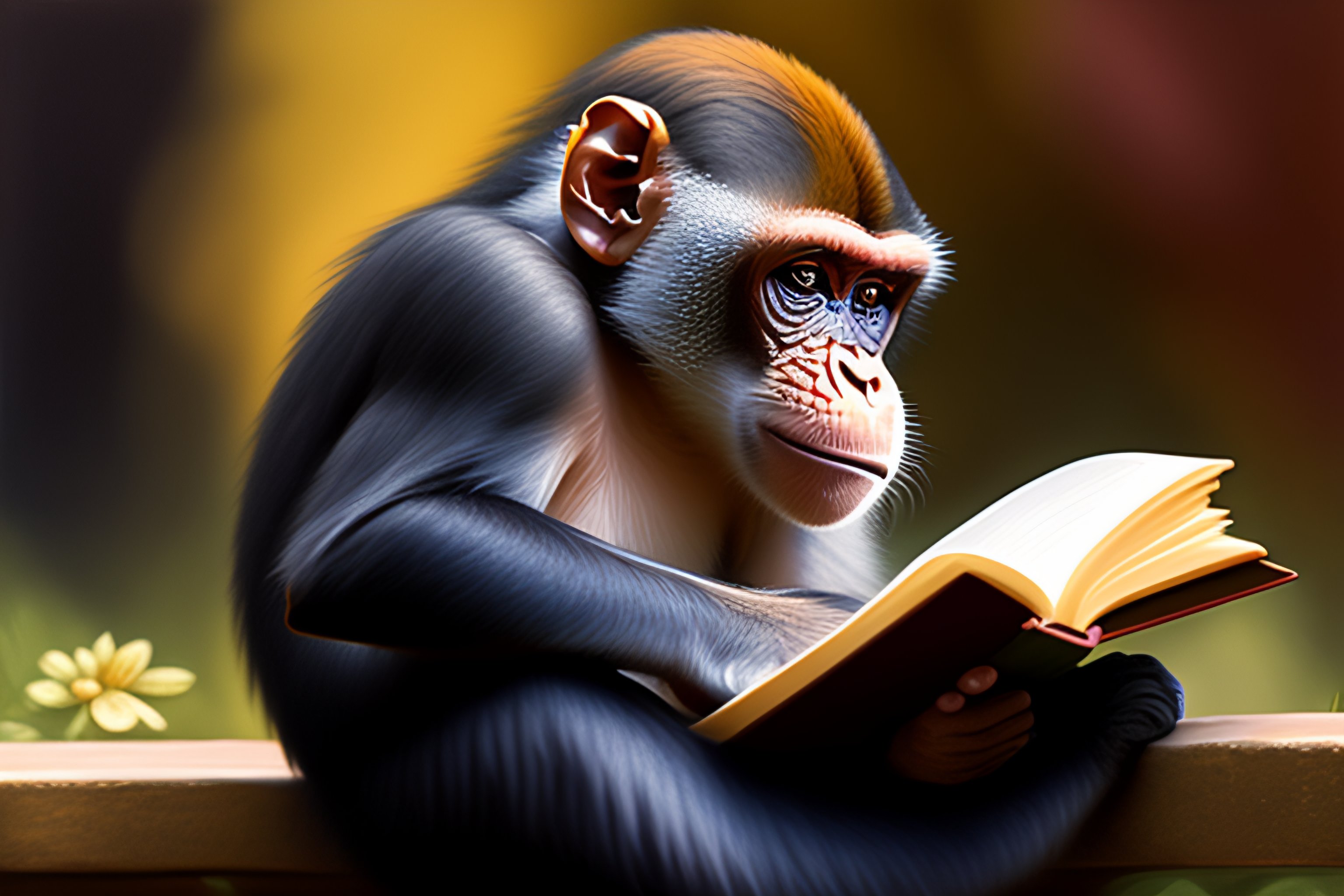 Lexica - Monkey reading a book, waterpainting, low detail