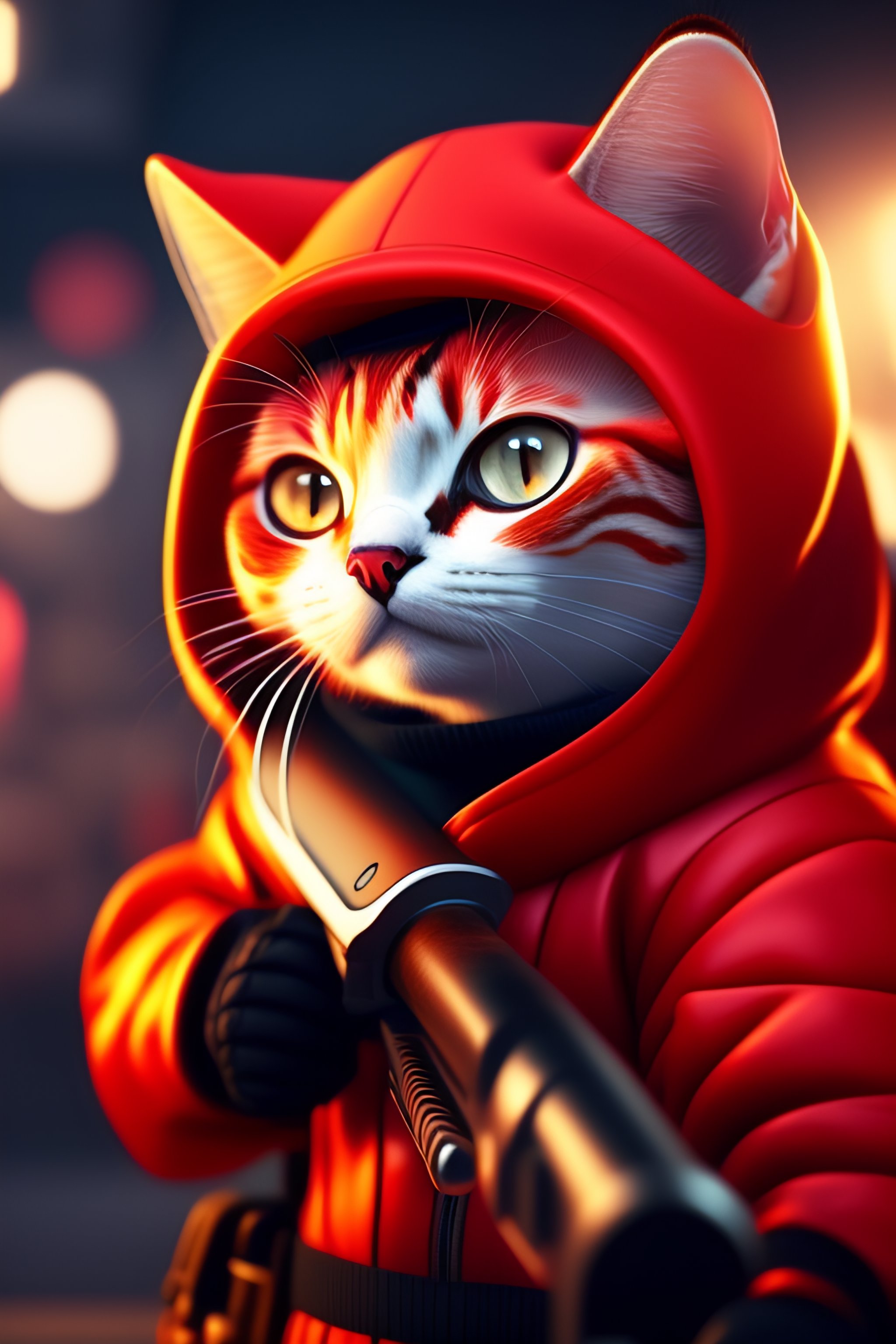 Lexica - Girl in red cat costume holding sledgehammer, Art by Kōhei ...