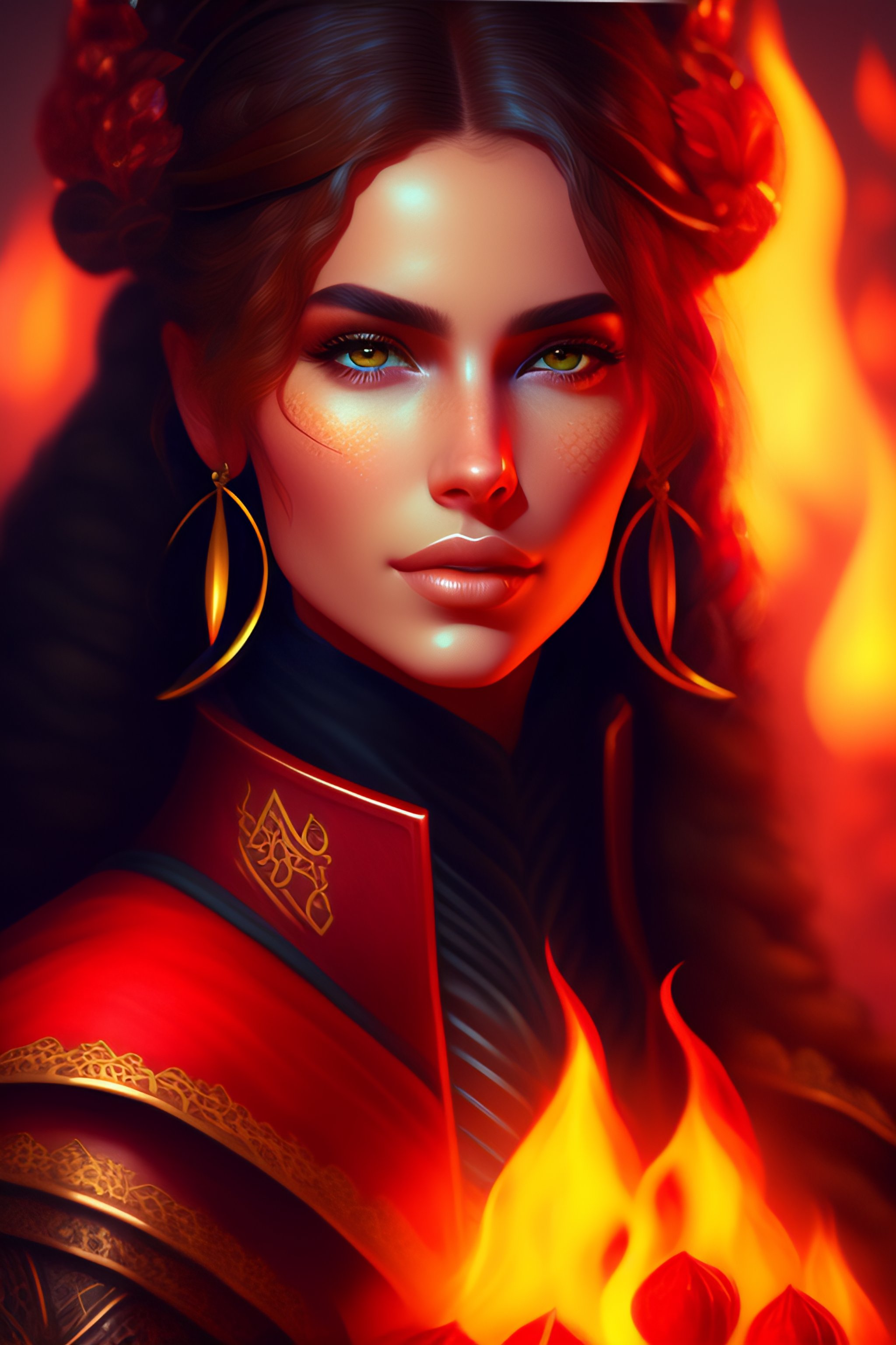 Lexica - Portrait of a beautiful woman surrounded by fire, portrait of ...