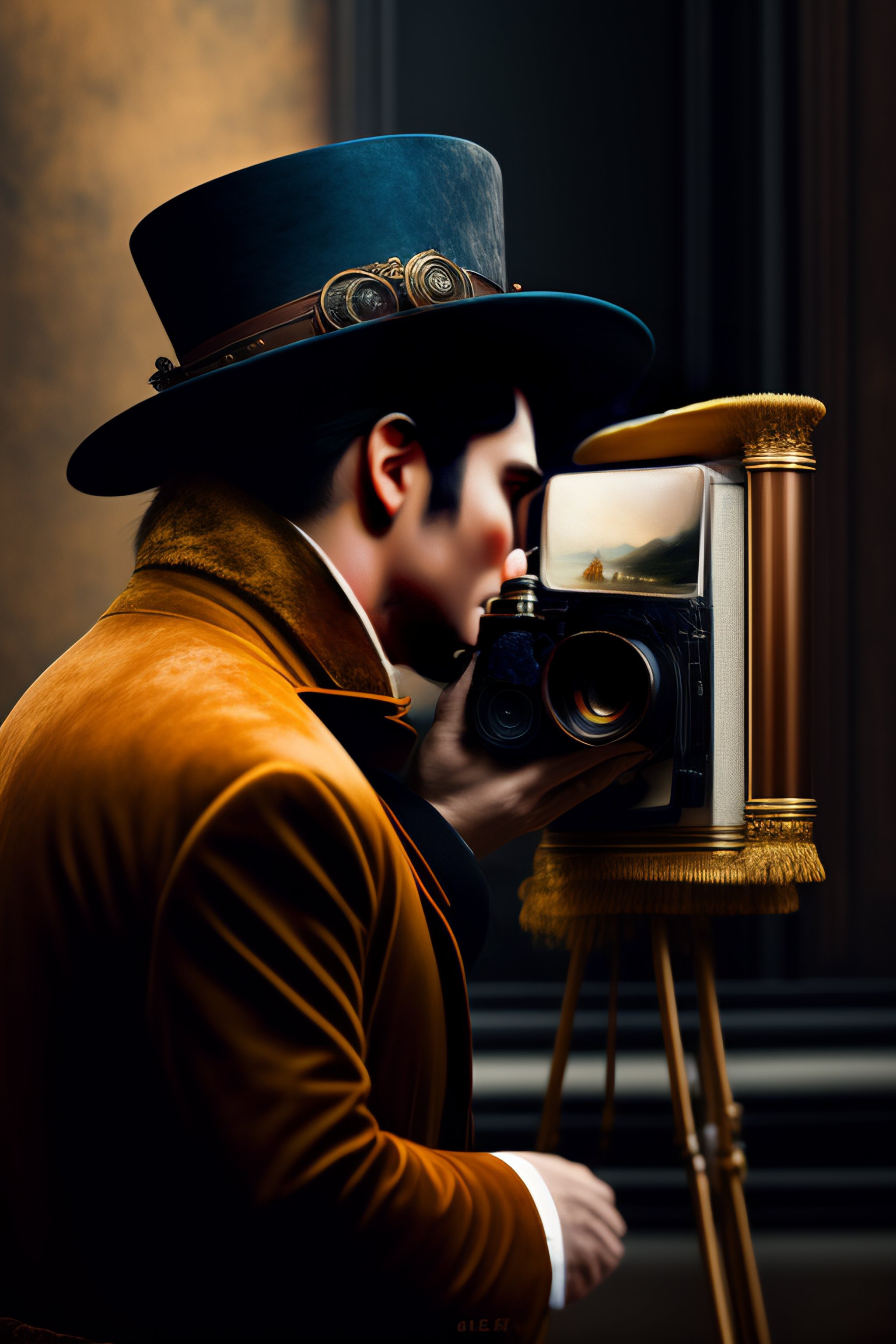 Lexica - Photographer looking through camera, steampunk, painted by Goya
