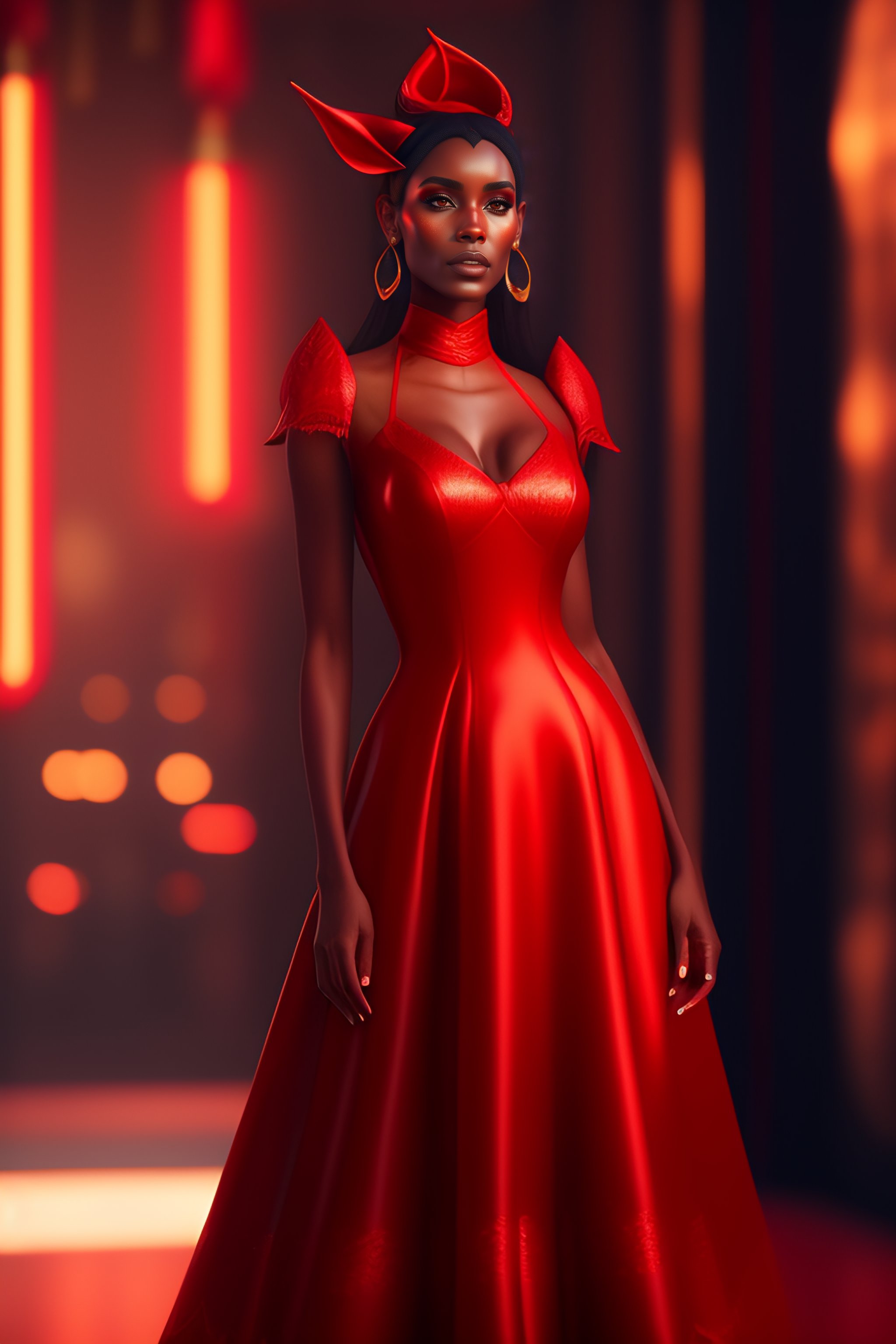 Lexica - Female attractive humanoid antelope, wearing a red dress ...