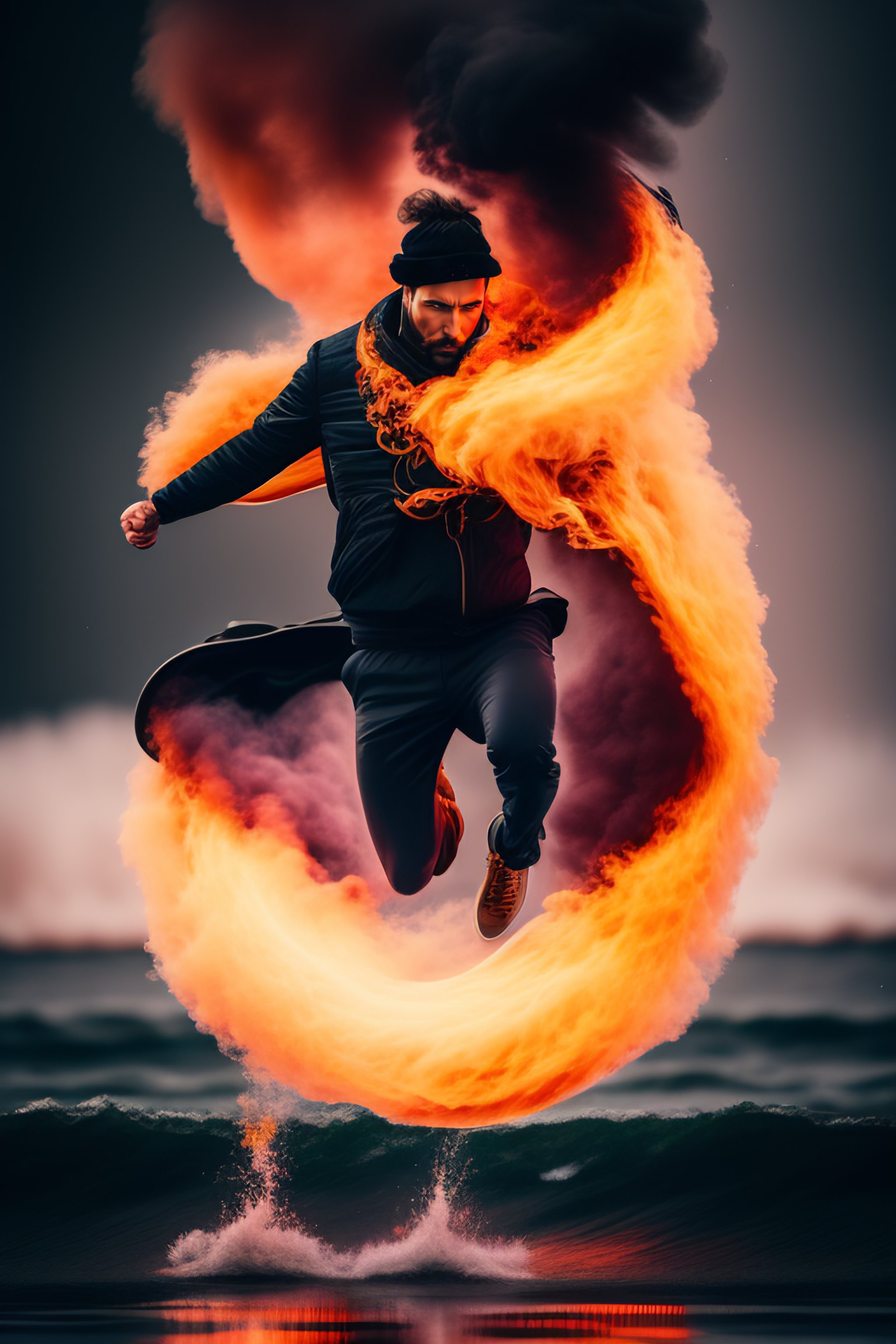 Lexica - A man jumping over a river of flames